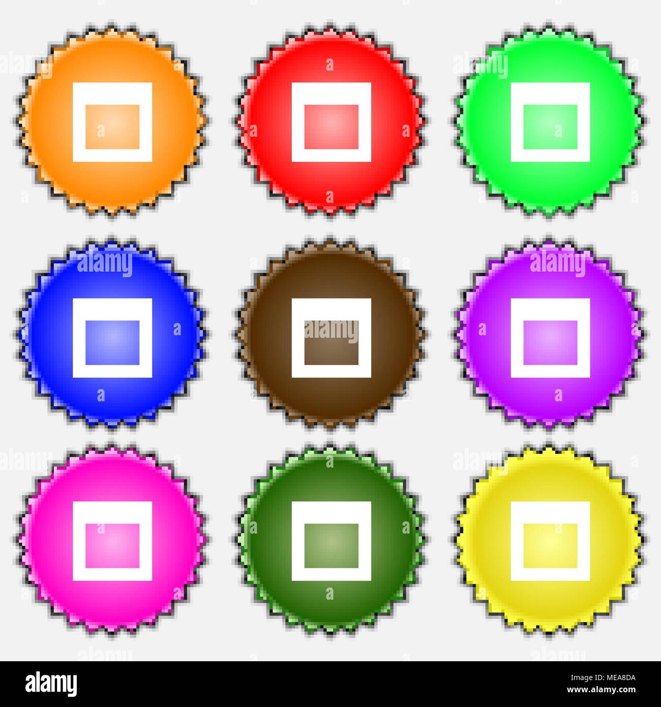 Simple Browser window icon sign. A set of nine different colored labels ...