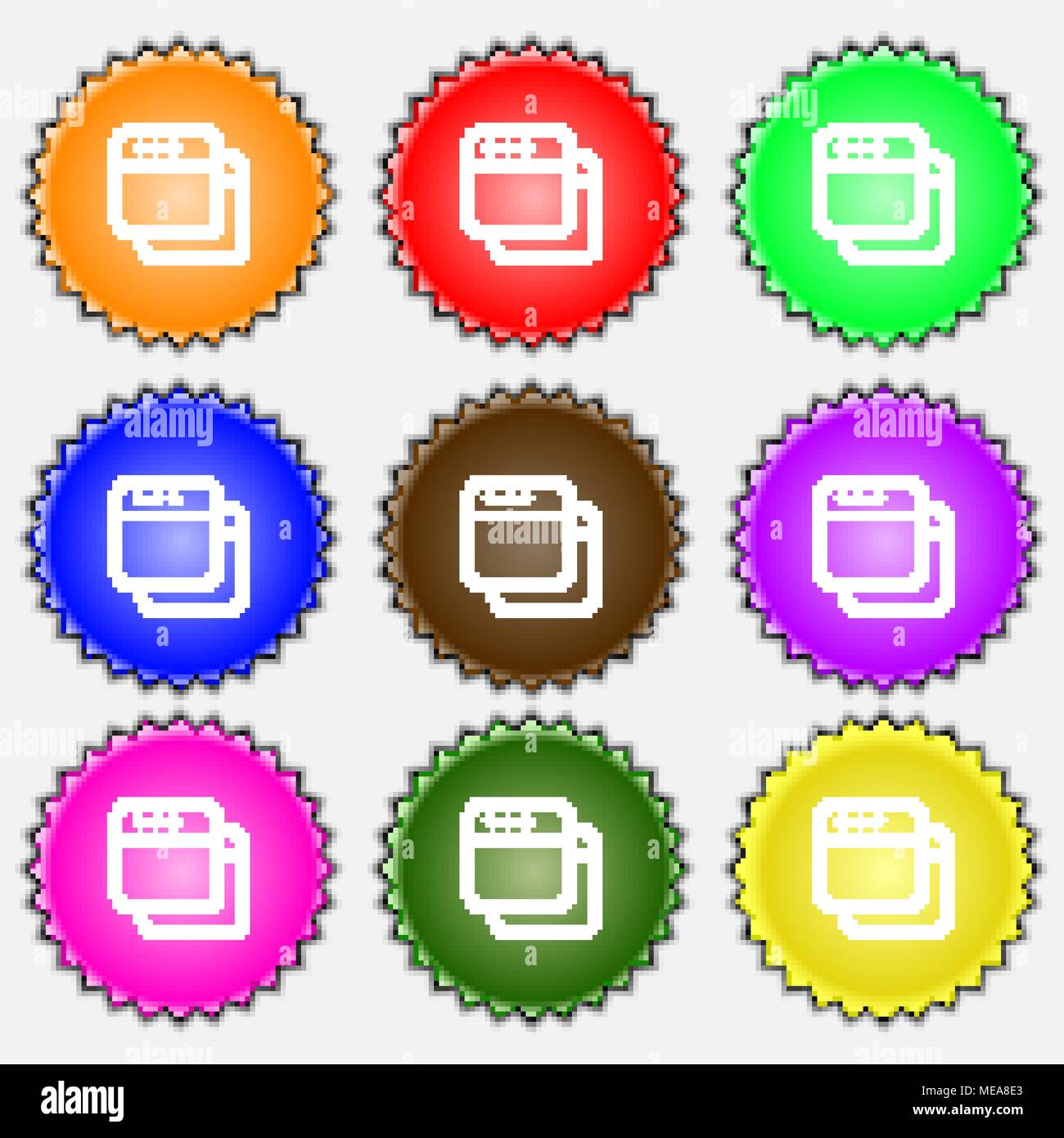 Simple Browser window icon sign. A set of nine different colored labels ...