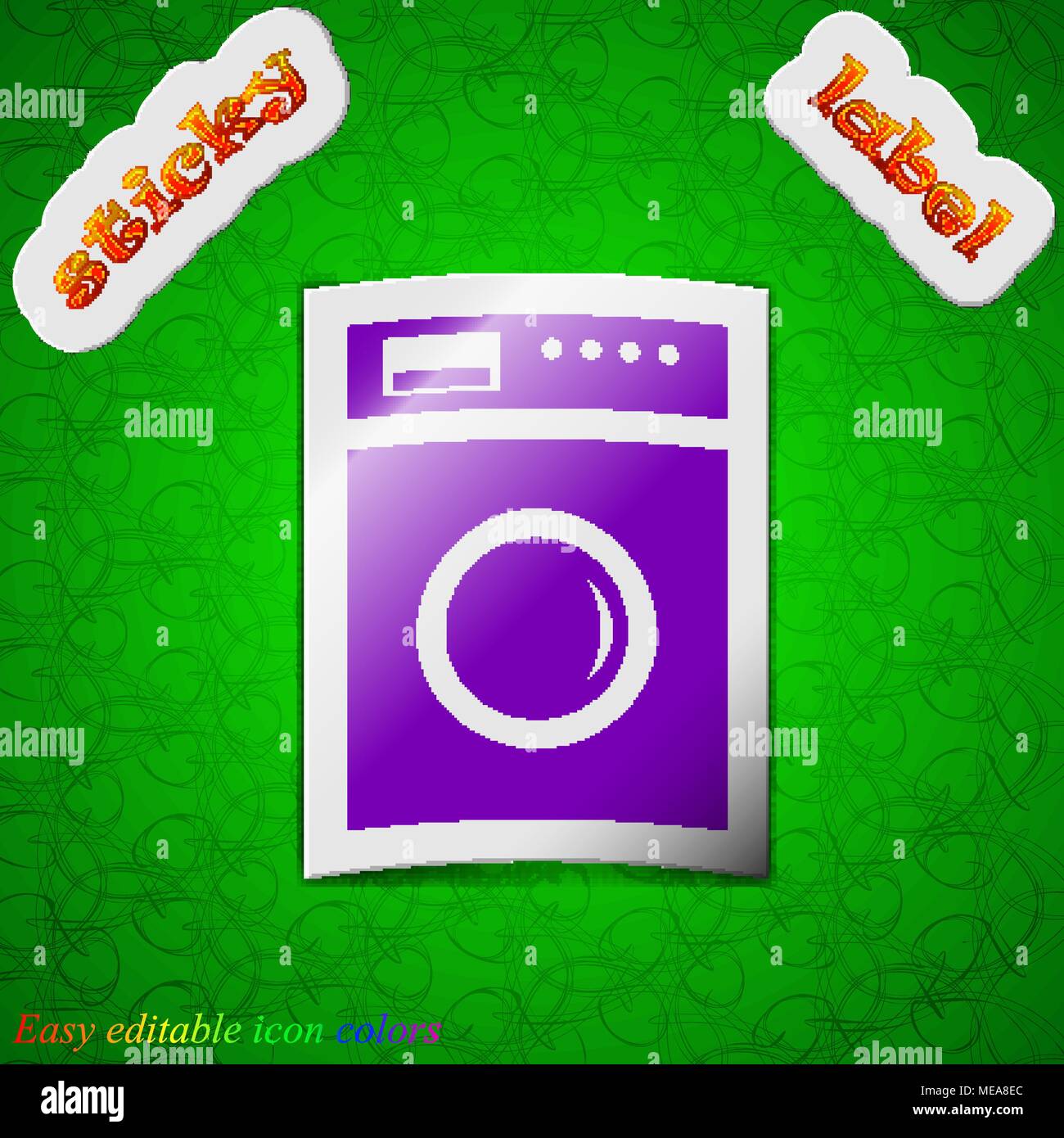 washing machine icon sign. Symbol chic colored sticky label on green ...