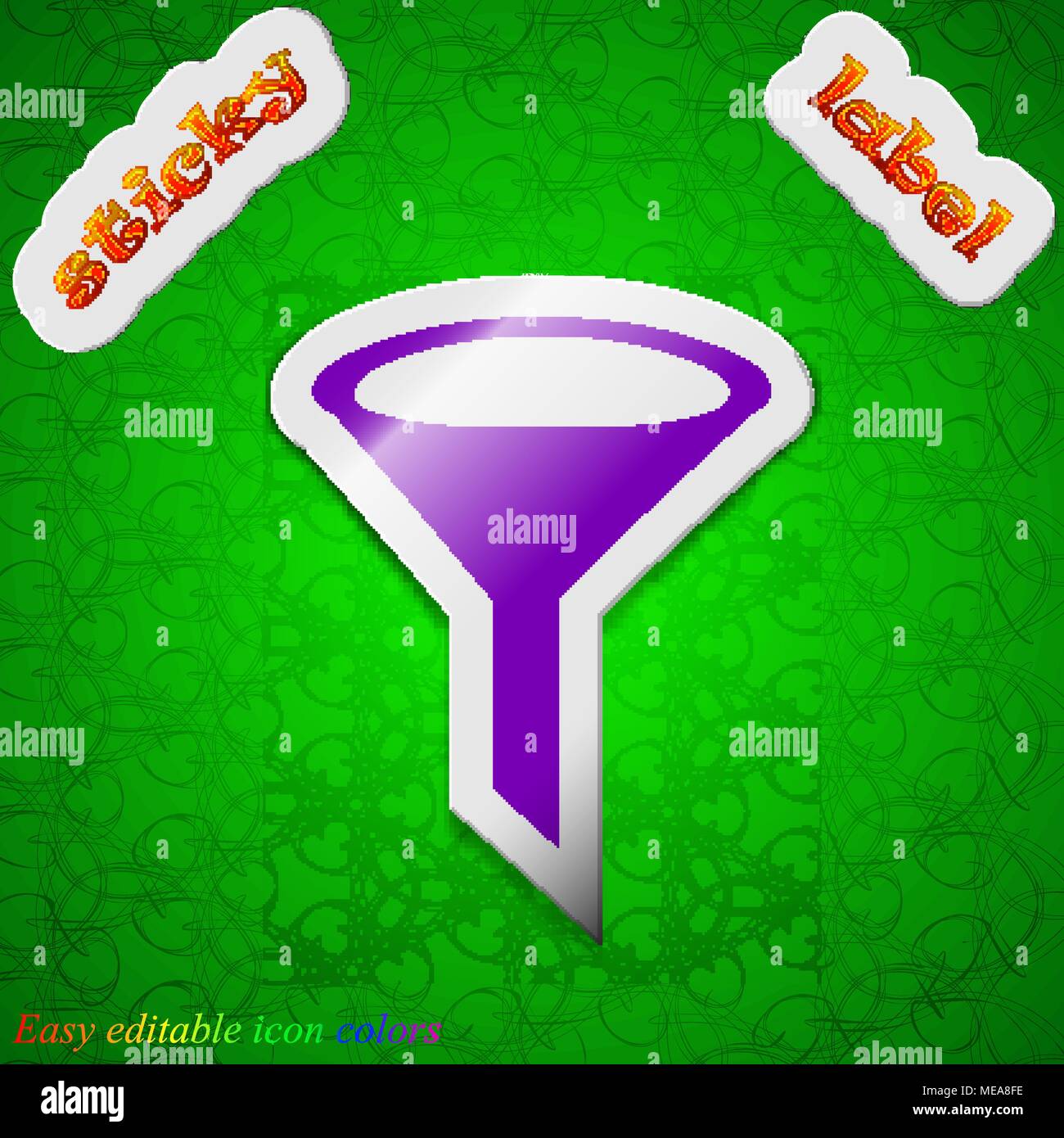 Funnel icon sign. Symbol chic colored sticky label on green background ...
