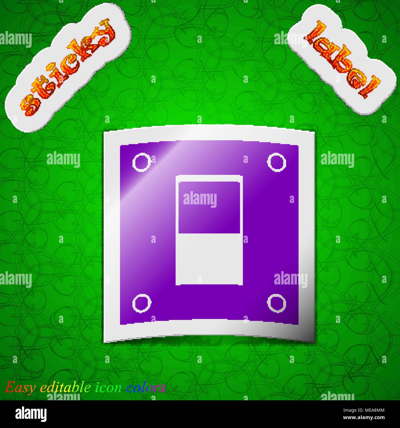 Power switch icon sign. Symbol chic colored sticky label on green ...