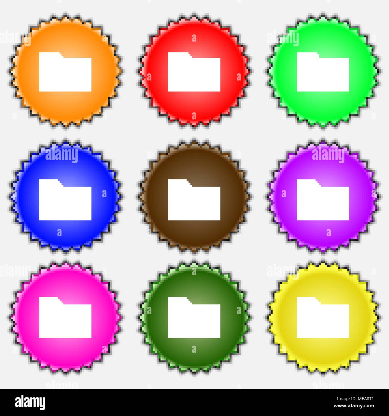 Document folder icon sign. A set of nine different colored labels ...