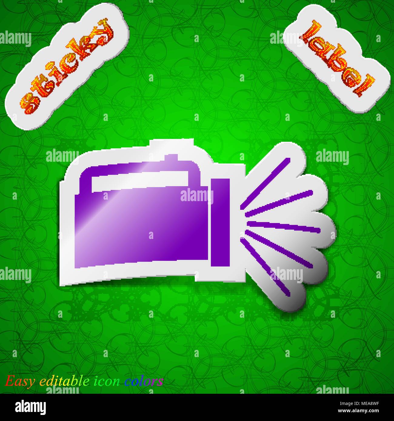 flashlight icon sign. Symbol chic colored sticky label on green ...