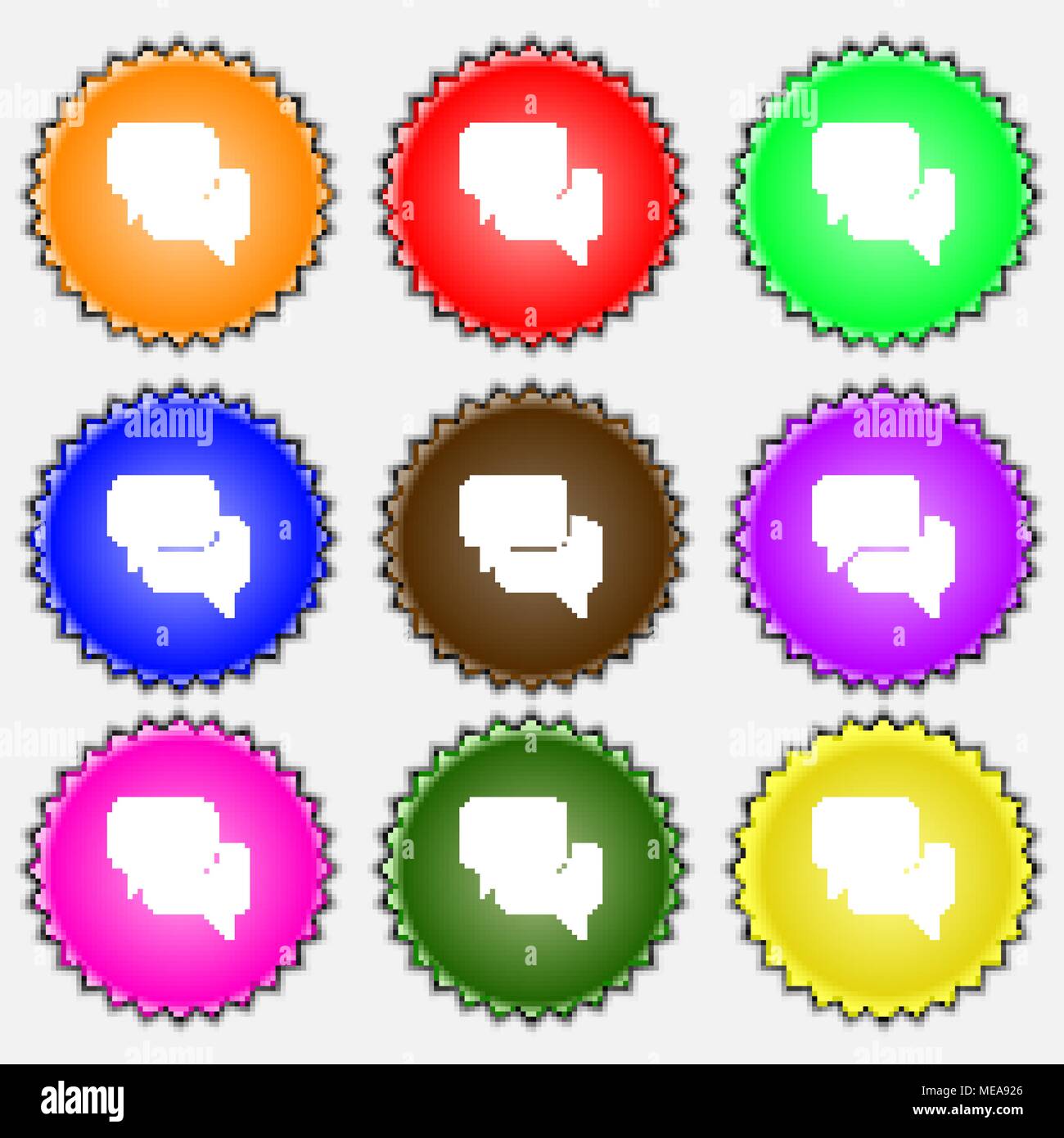 Speech bubble, Think cloud icon sign. A set of nine different colored ...