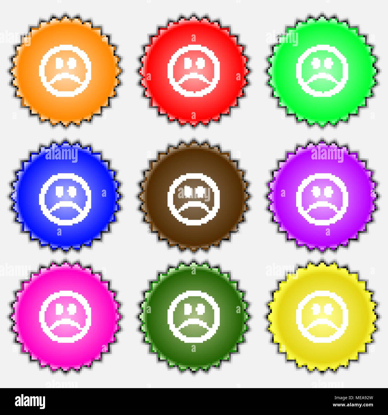 Sad face, Sadness depression icon sign. A set of nine different colored ...