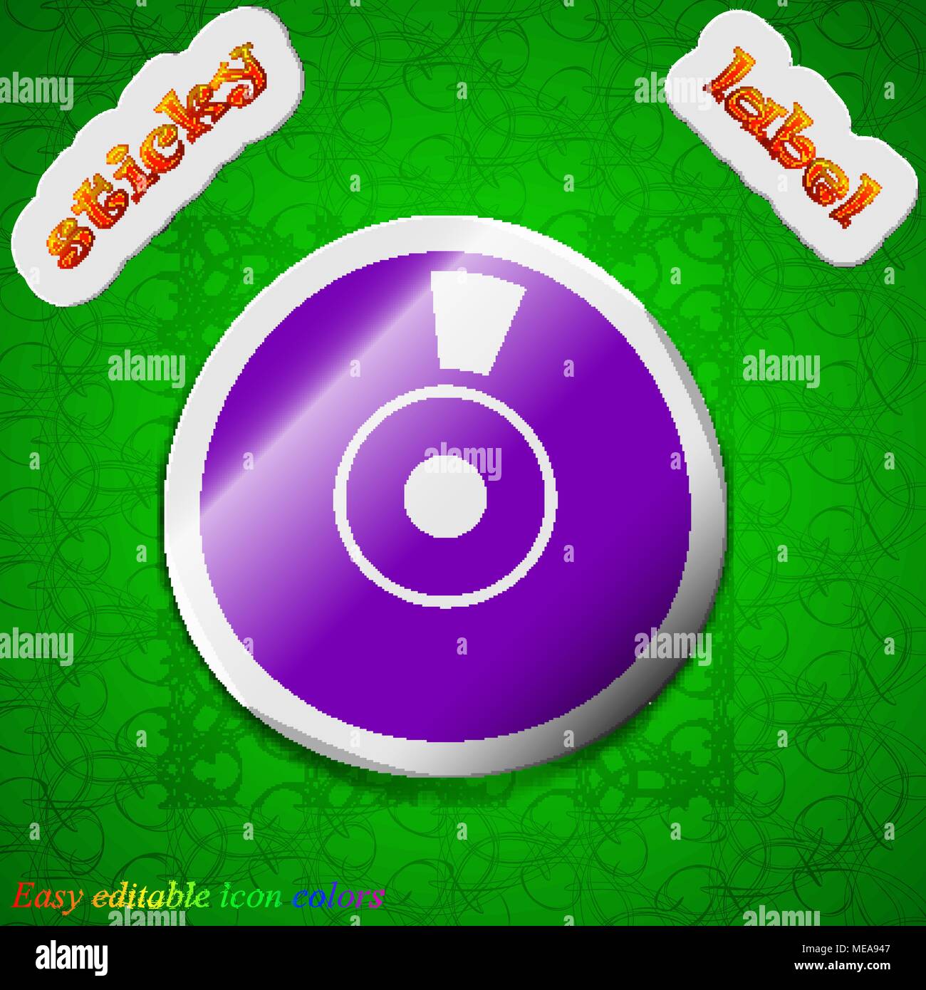CD or DVD icon sign. Symbol chic colored sticky label on green ...