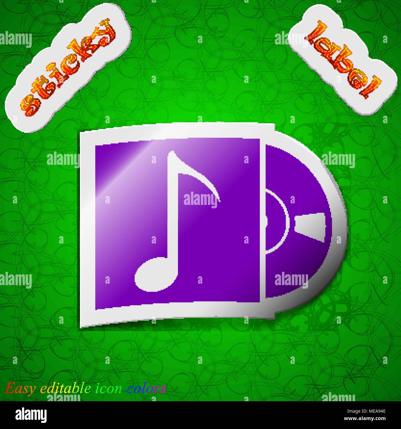 cd player icon sign. Symbol chic colored sticky label on green ...