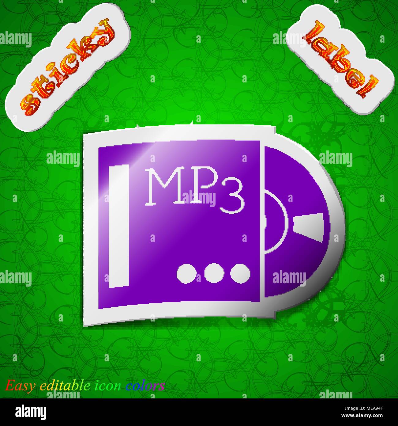 mp3 player icon sign. Symbol chic colored sticky label on green ...