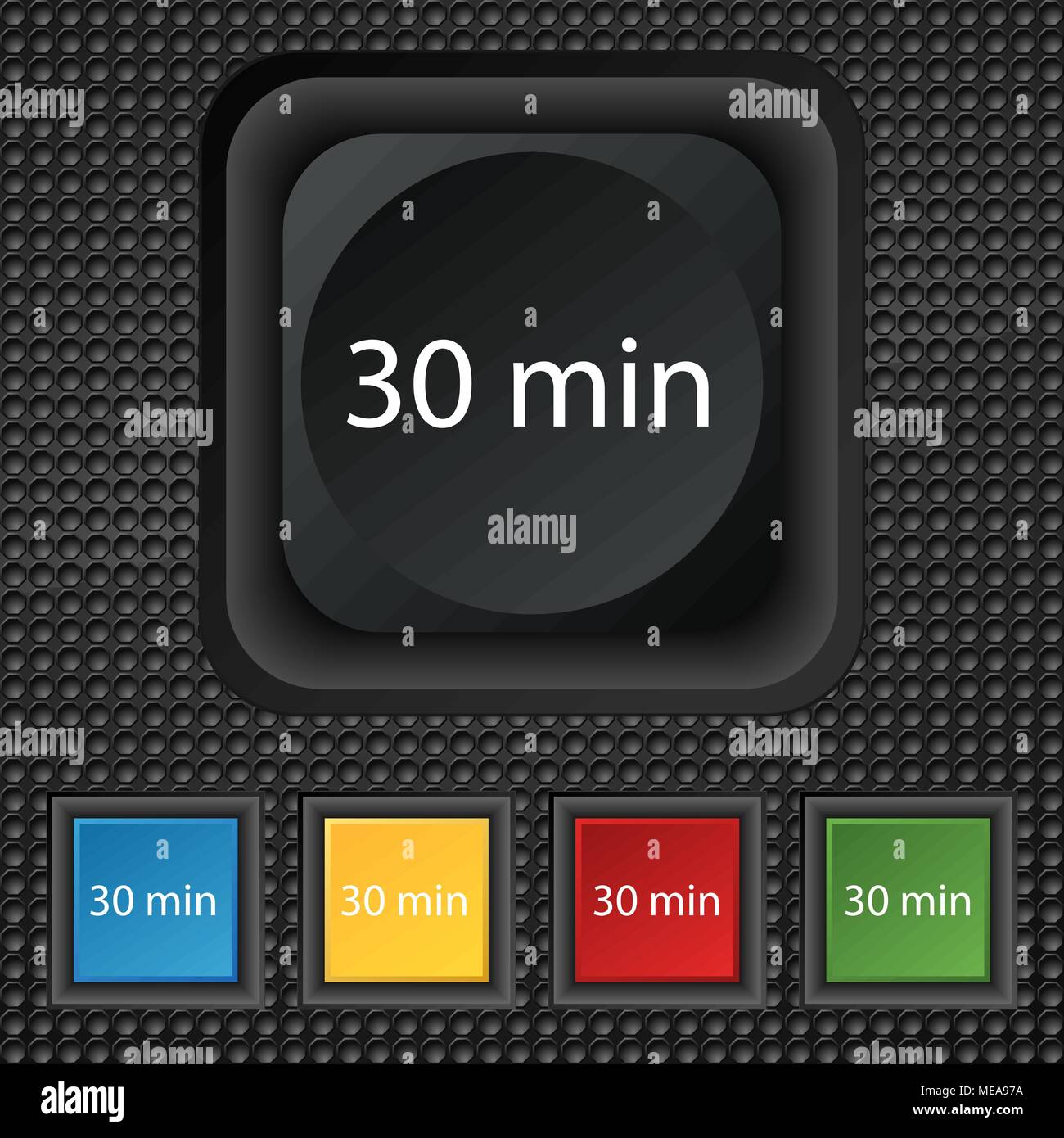 30 minutes sign icon. Set of colored buttons. Vector illustration Stock ...