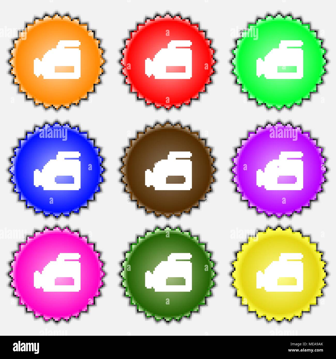 video camera icon sign. A set of nine different colored labels. Vector ...