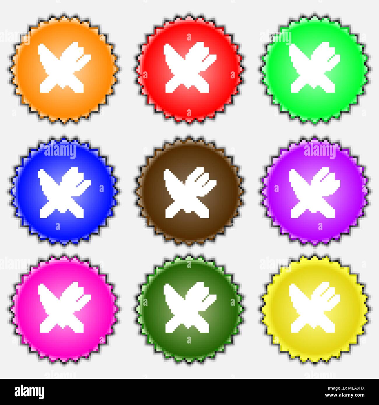 Eat, Cutlery icon sign. A set of nine different colored labels. Vector ...