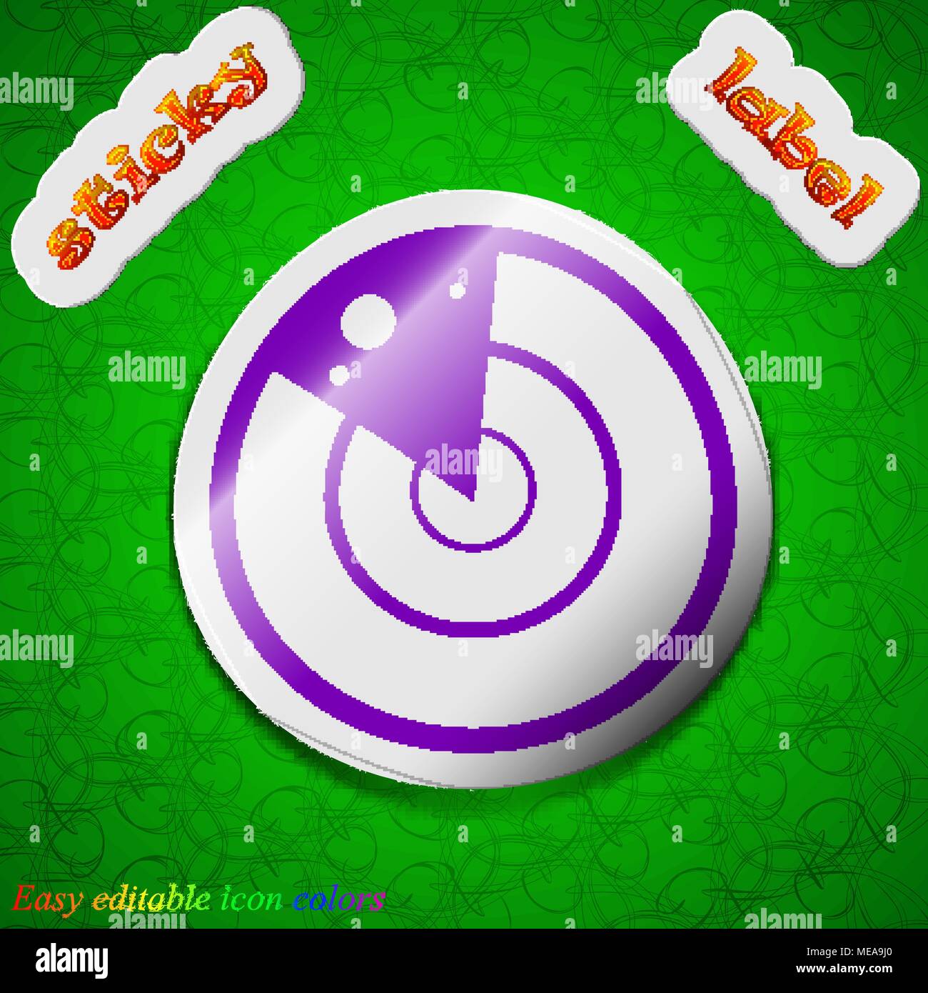 radar icon sign. Symbol chic colored sticky label on green background ...