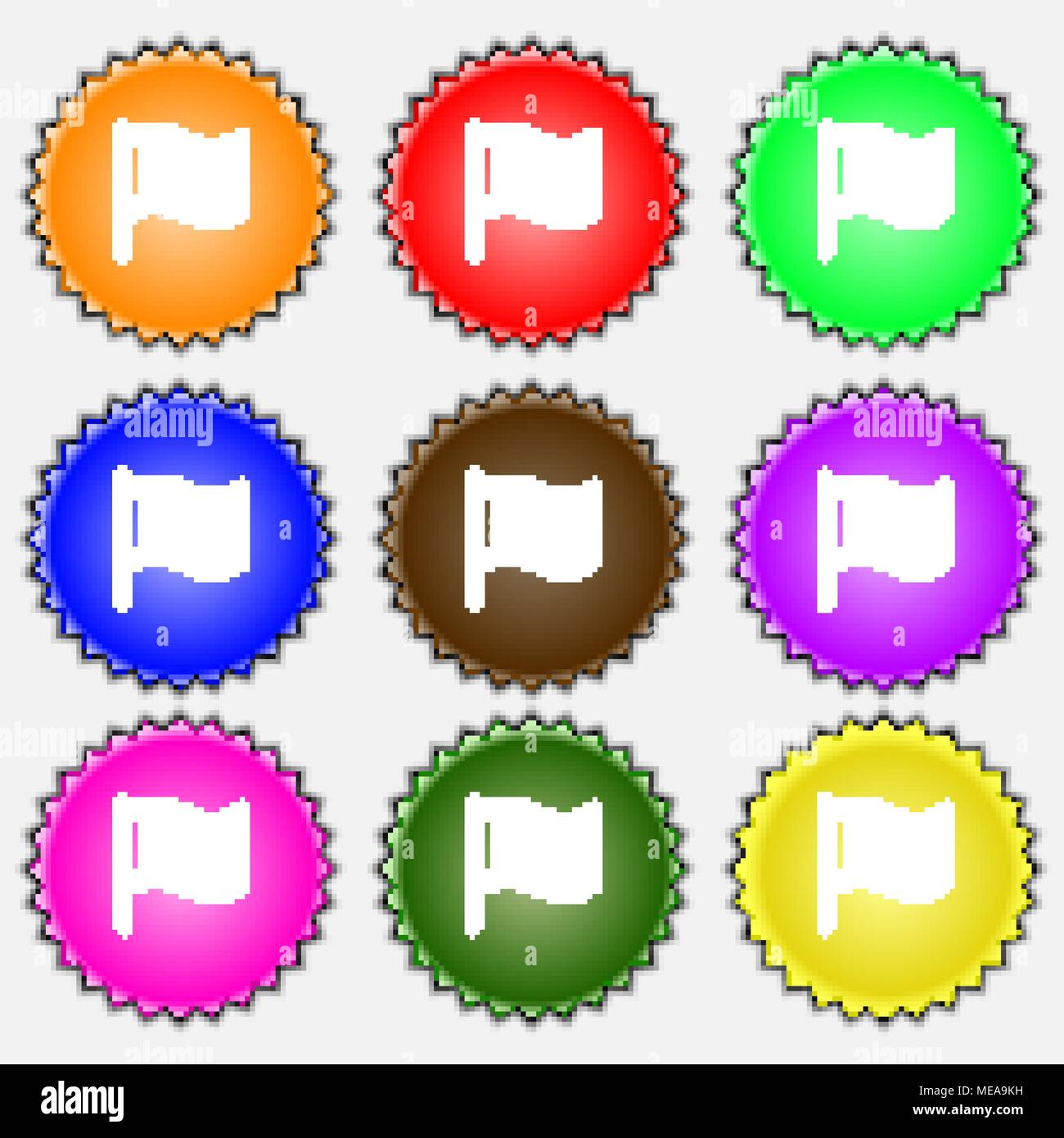 flag icon sign. A set of nine different colored labels. Vector ...