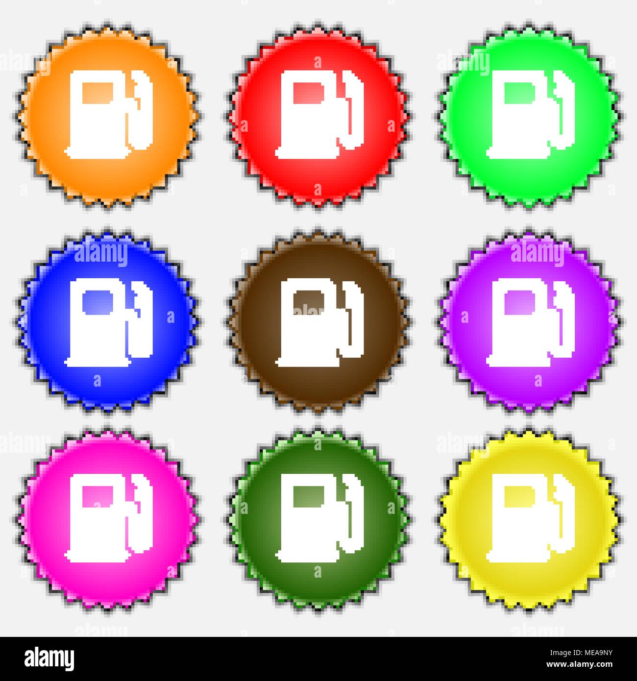 Petrol or Gas station, Car fuel icon sign. A set of nine different ...
