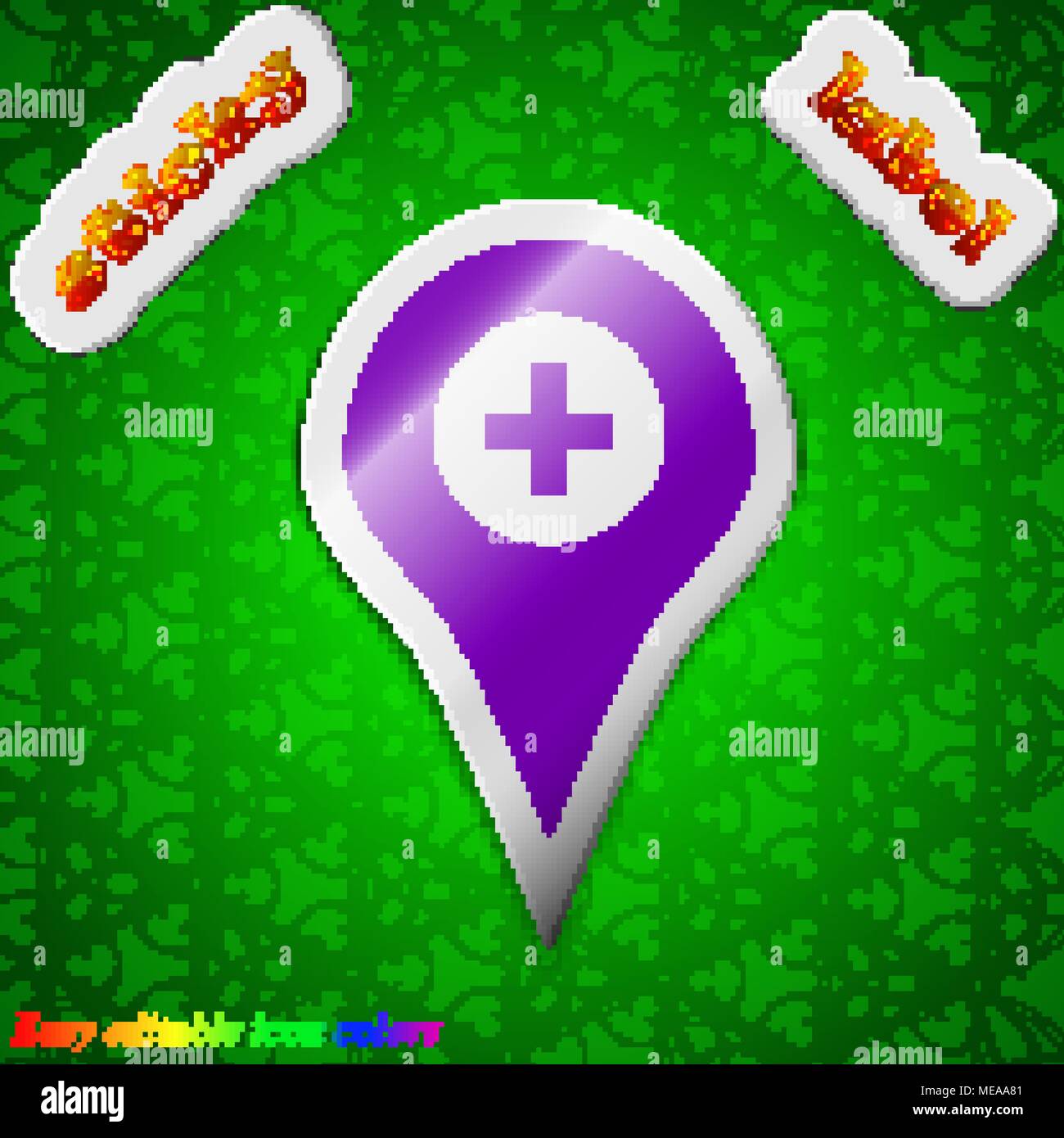 Plus Map pointer, GPS location icon sign. Symbol chic colored sticky ...