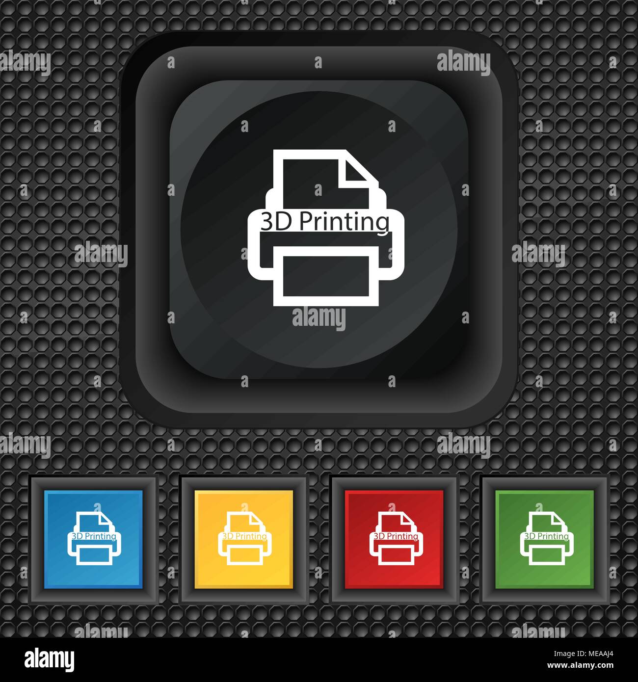 3D Print sign icon. 3d-Printing symbol. Set of colored buttons. Vector ...
