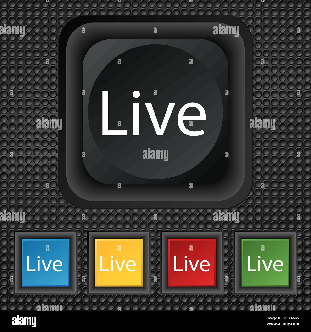 Live sign icon. Set of colored buttons. Vector illustration Stock ...