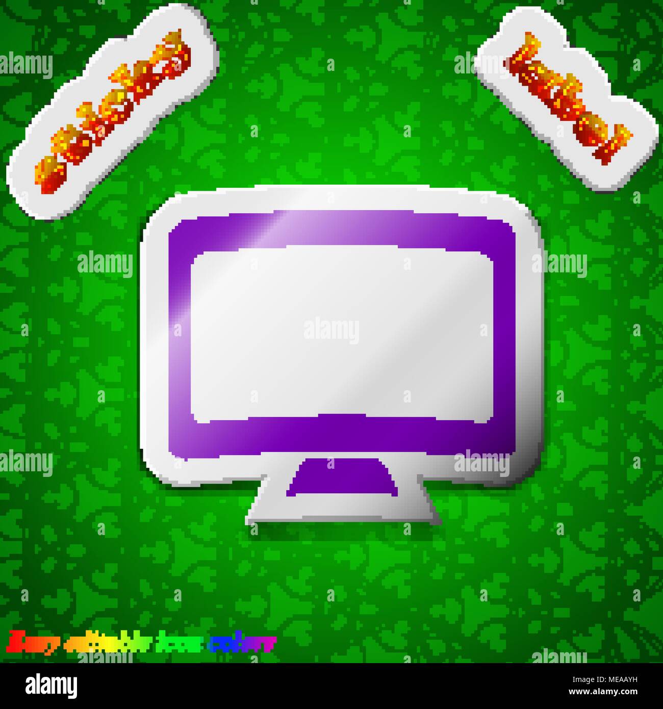 Computer widescreen monitor icon sign. Symbol chic colored sticky label ...