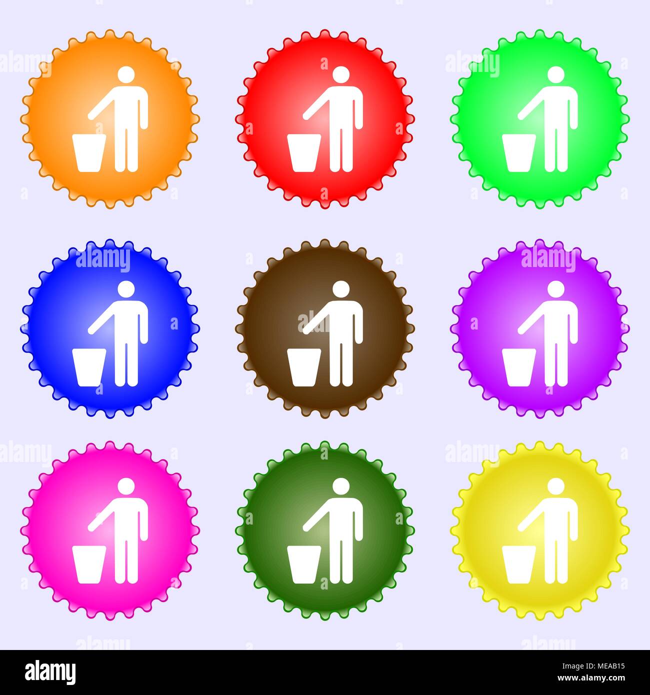 throw away the trash icon sign. A set of nine different colored labels ...