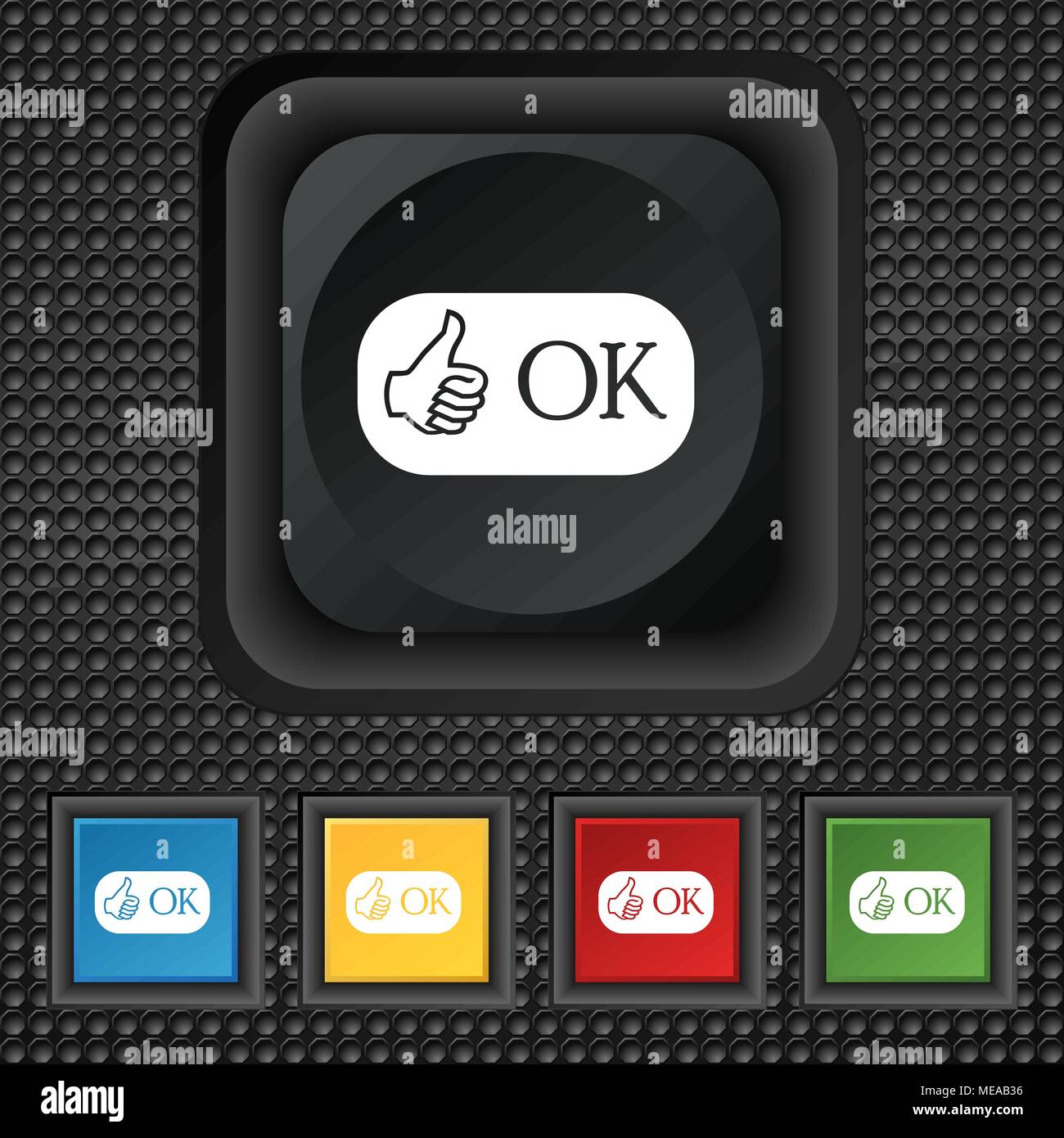 Ok sign icon. Positive check symbol. Set of colored buttons. Vector ...
