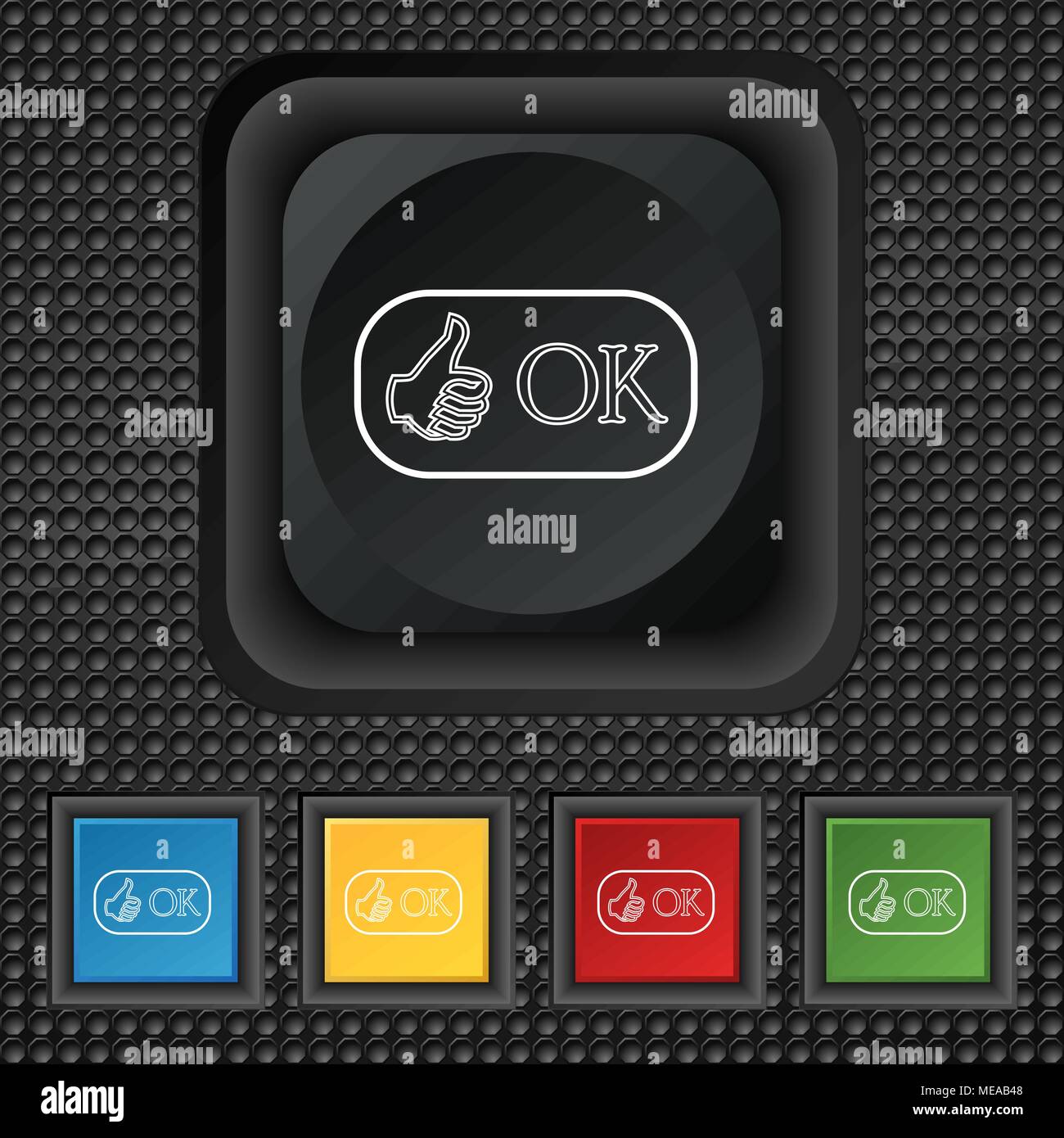 Ok sign icon. Positive check symbol. Set of colored buttons. Vector ...