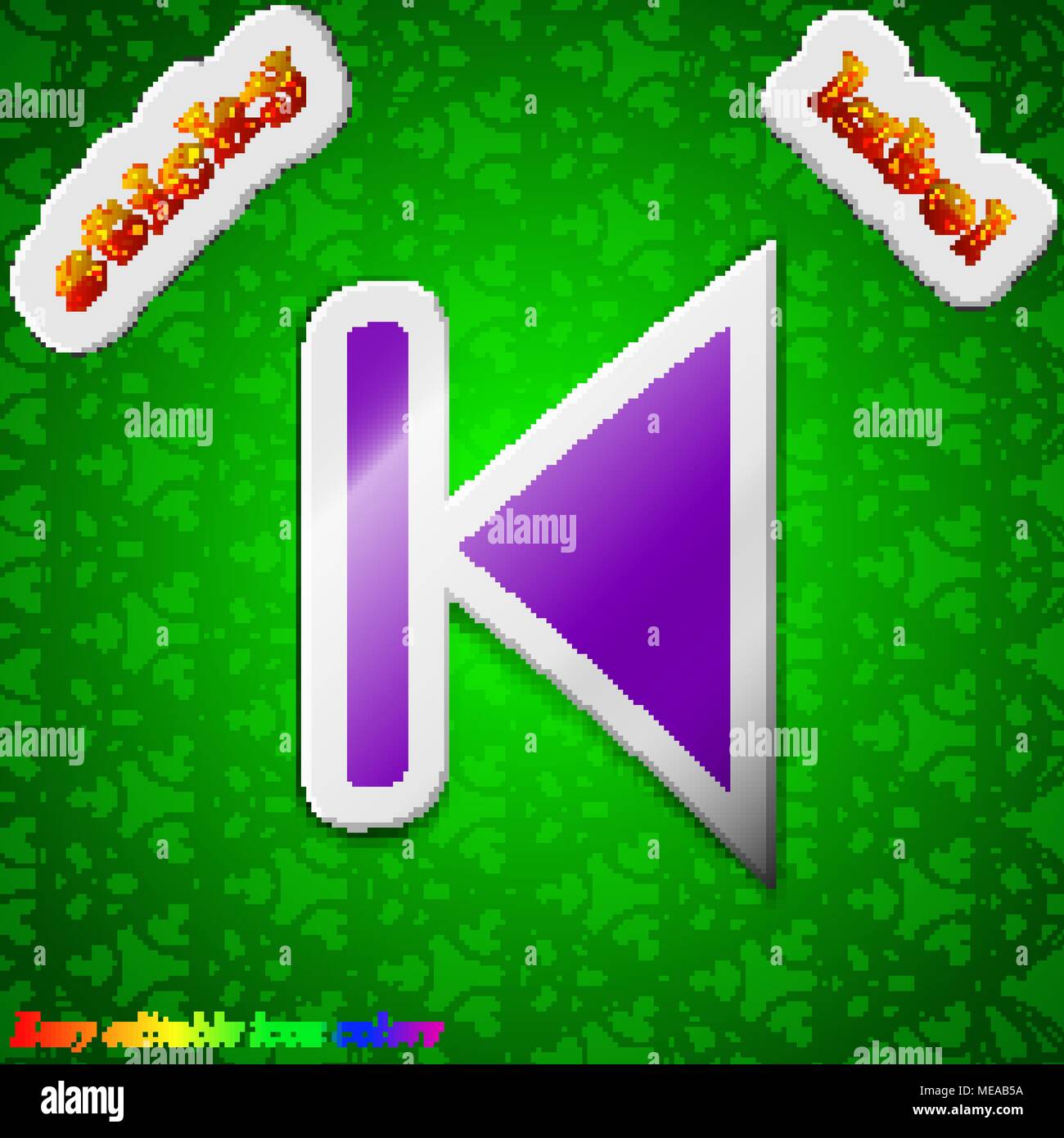 fast backward icon sign. Symbol chic colored sticky label on green ...