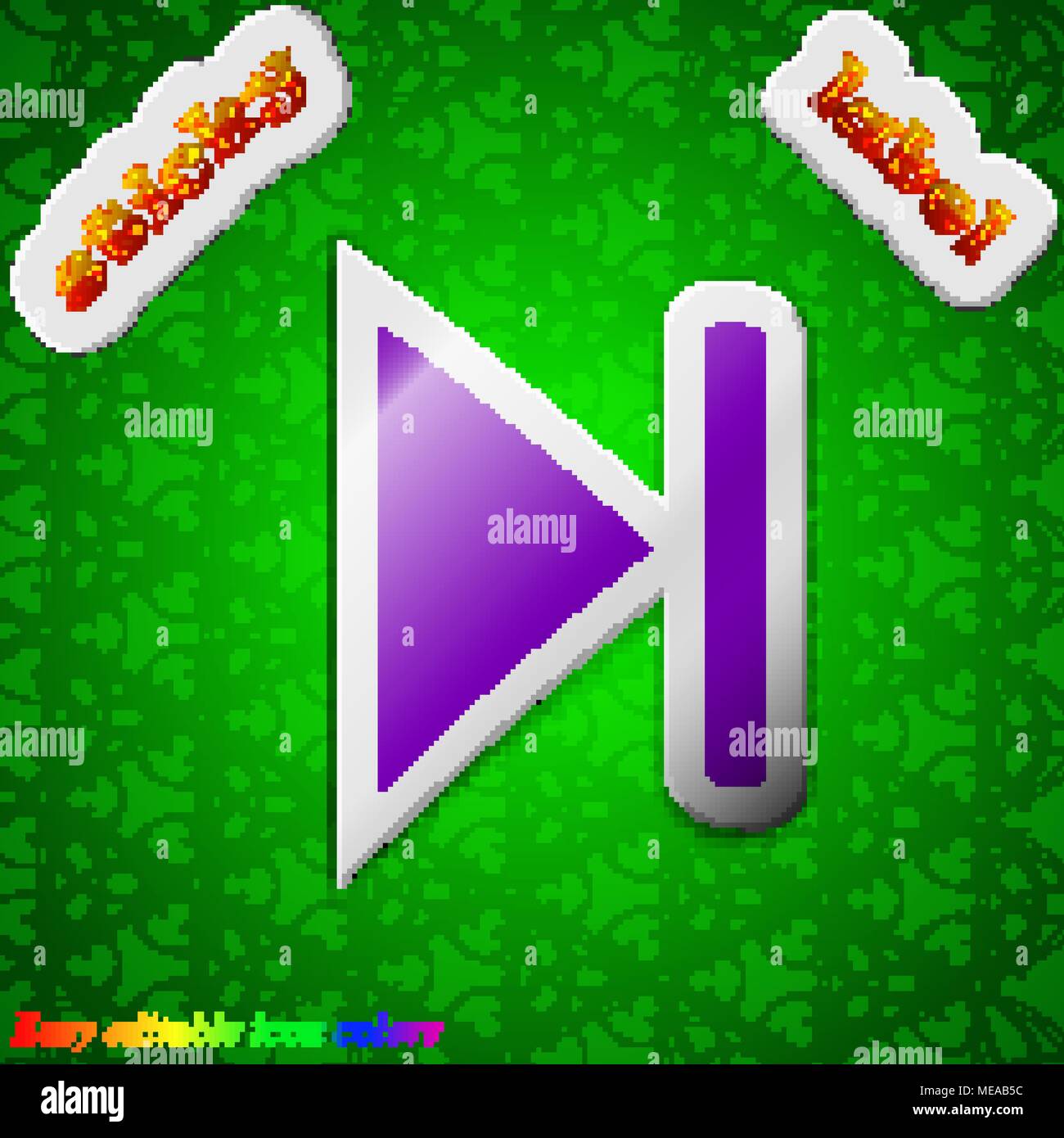 next track icon sign. Symbol chic colored sticky label on green ...