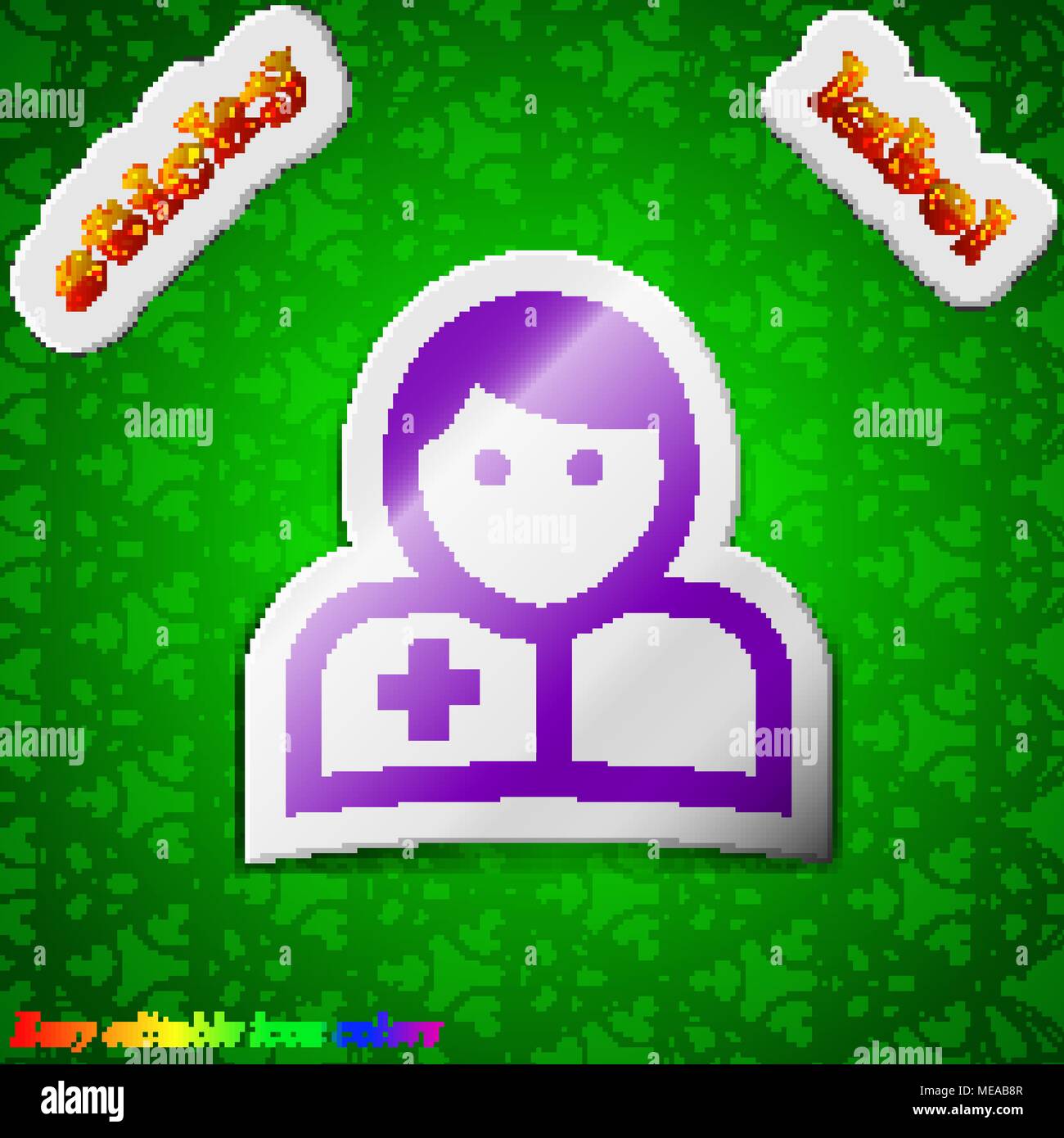 Doctor icon sign. Symbol chic colored sticky label on green background ...