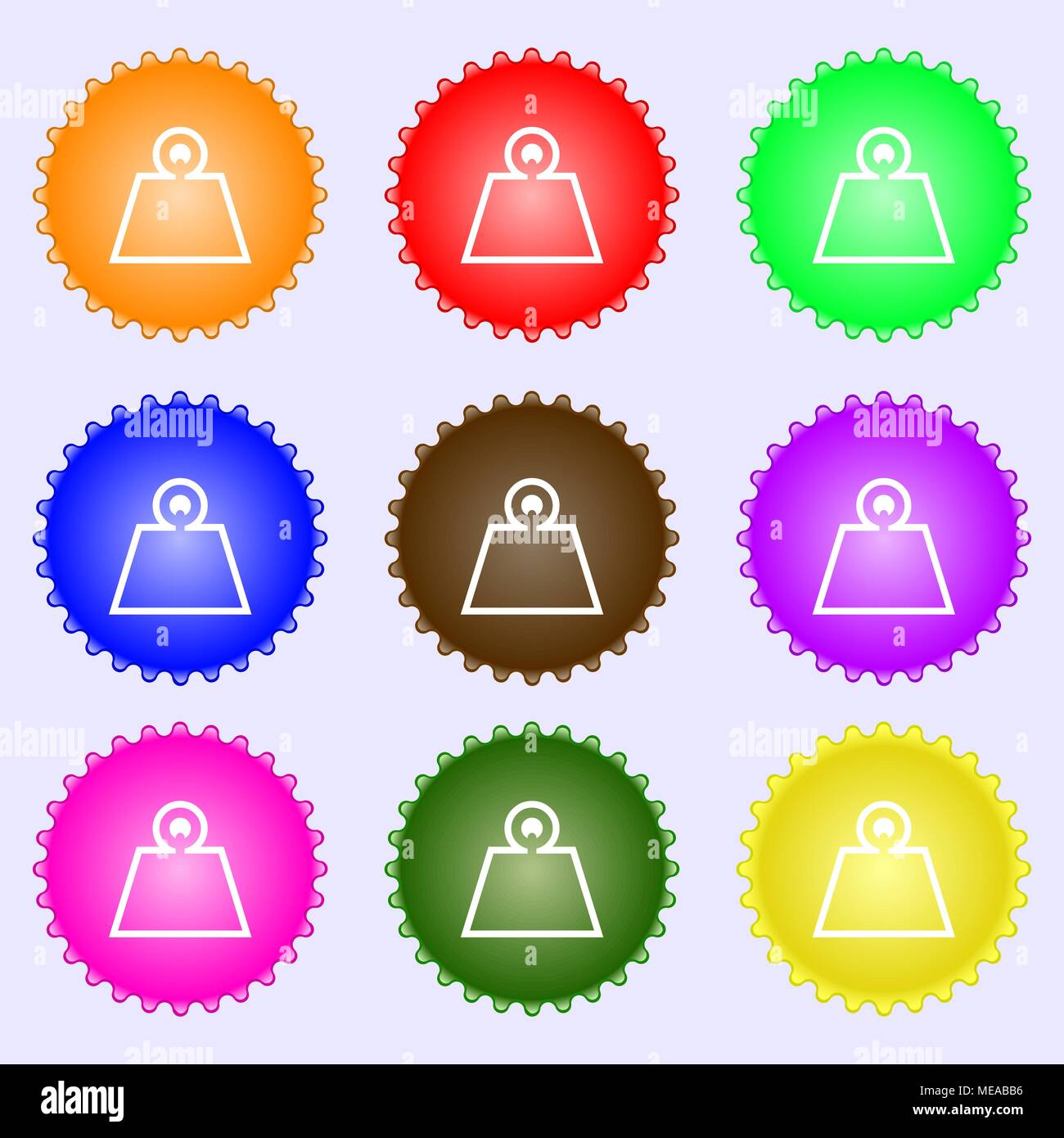Weight icon sign. A set of nine different colored labels. Vector ...