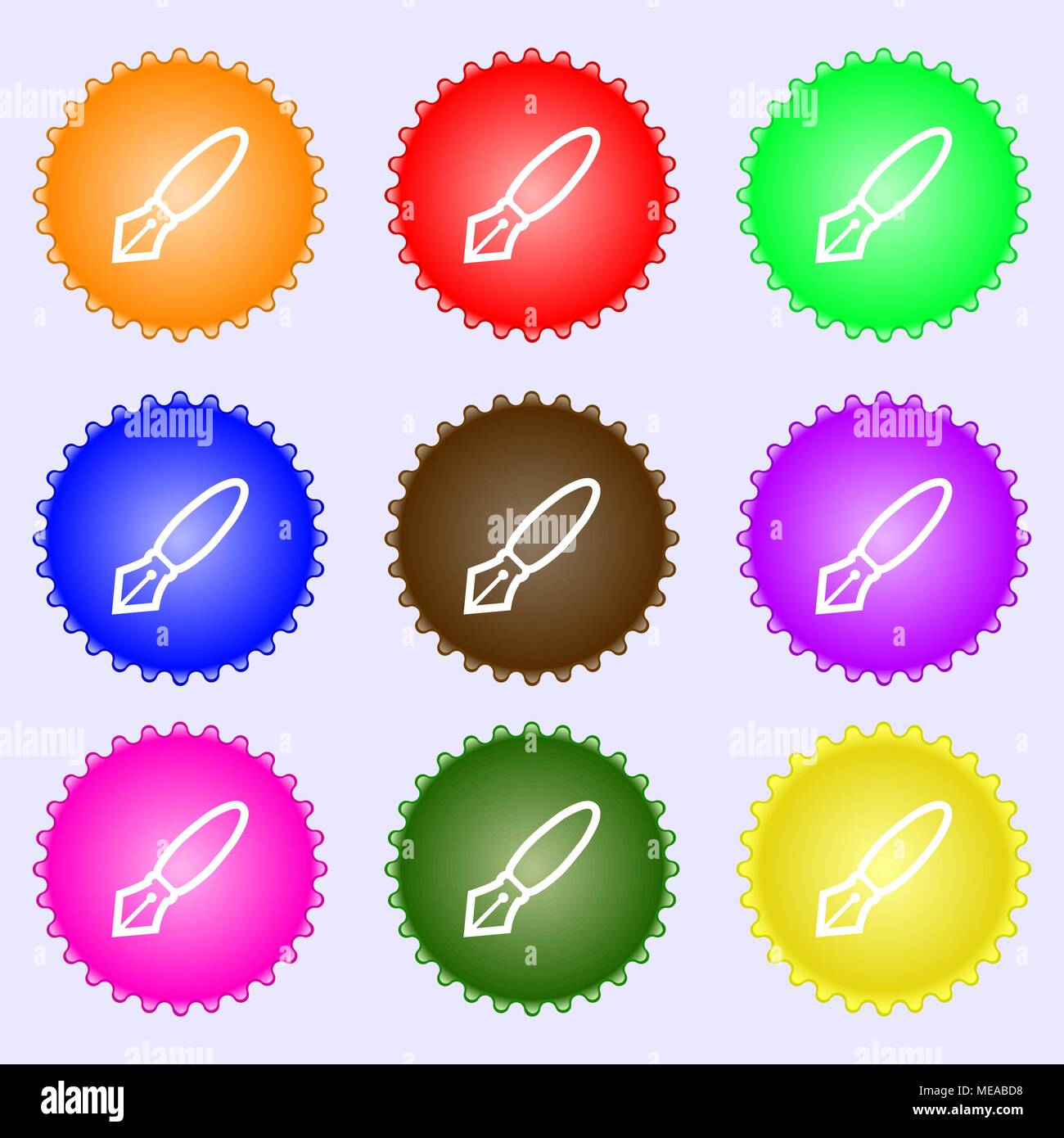 Pen icon sign. A set of nine different colored labels. Vector ...