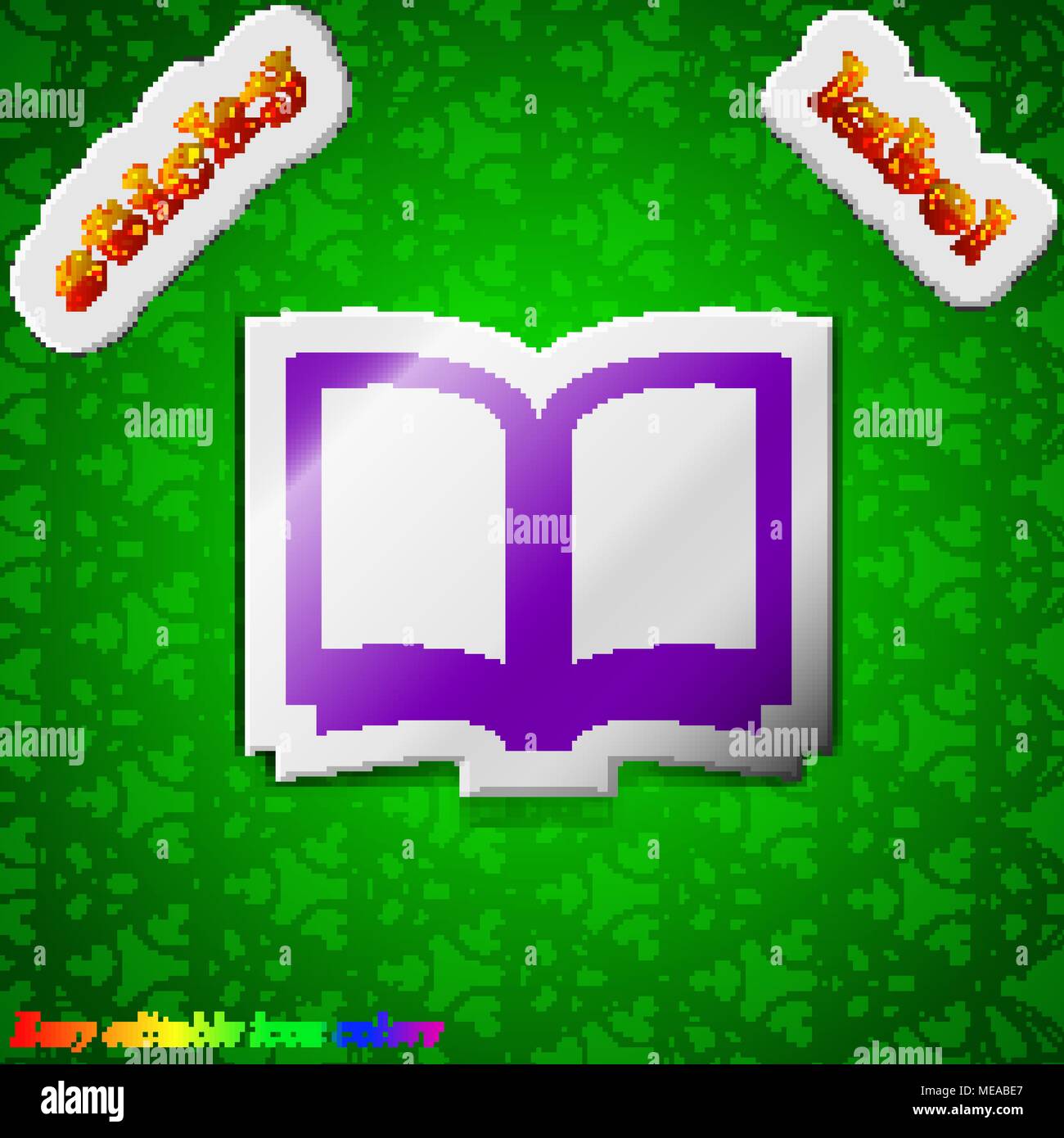 Open book icon sign. Symbol chic colored sticky label on green ...