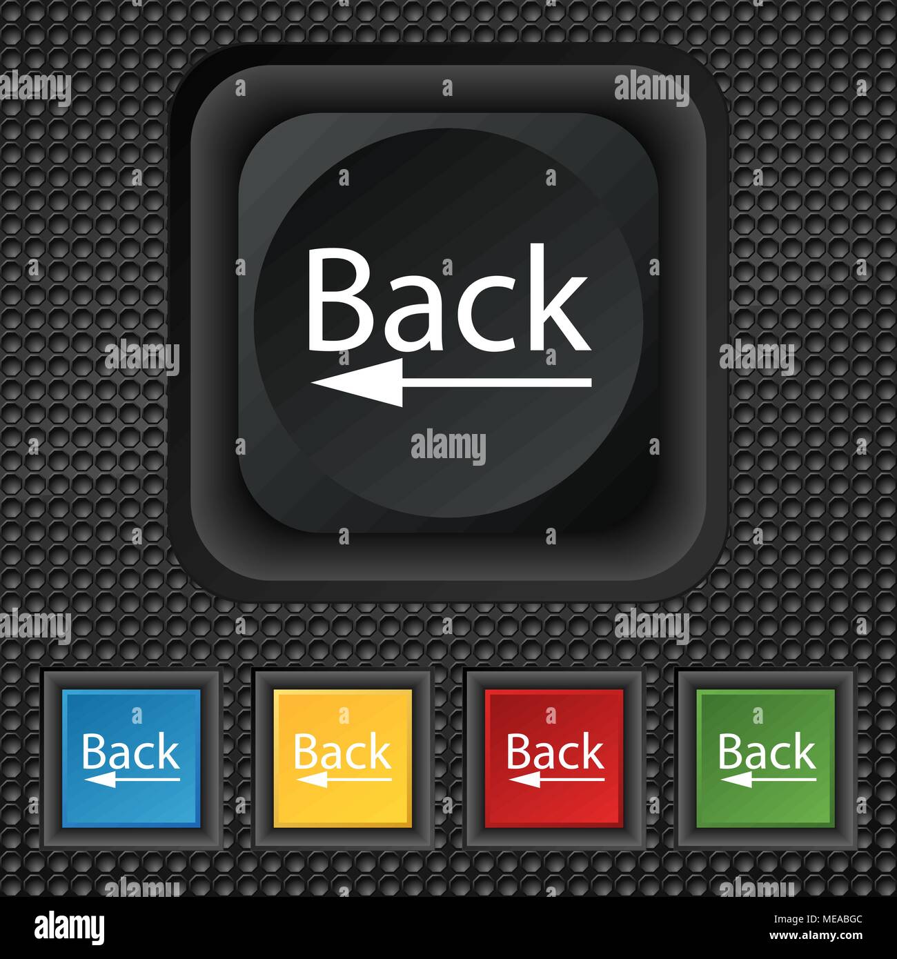 Arrow sign icon. Back button. Navigation symbol. Set of colored buttons ...