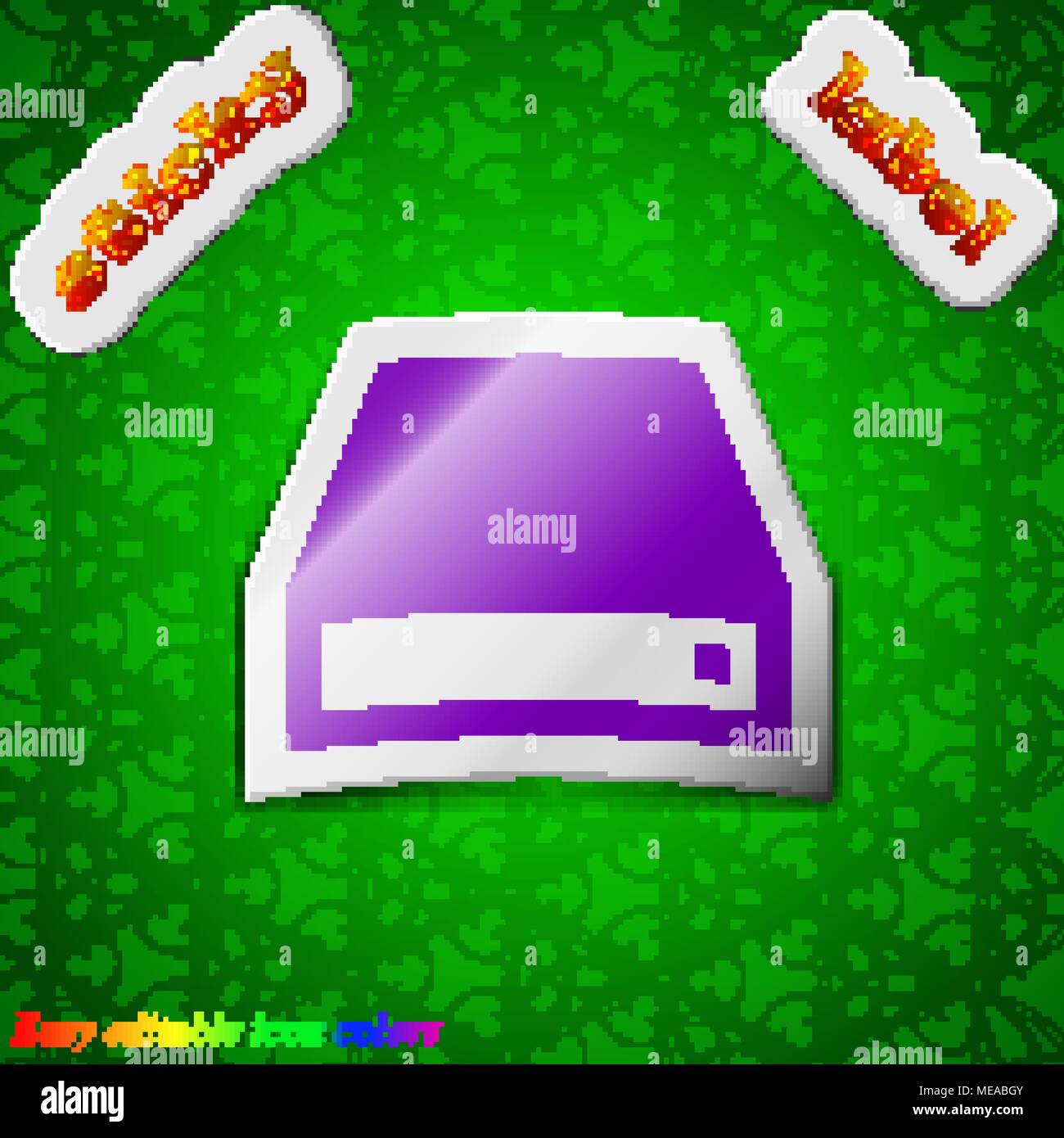 CD-ROM icon sign. Symbol chic colored sticky label on green background ...