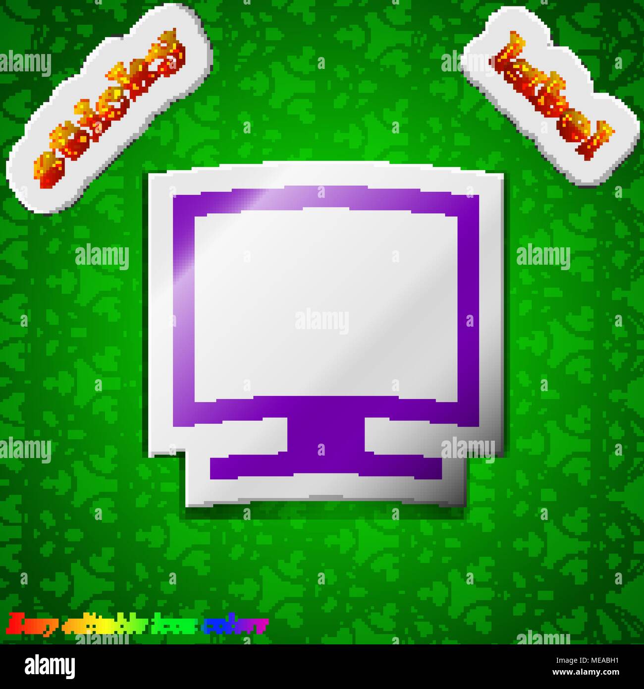 Computer widescreen monitor icon sign. Symbol chic colored sticky label ...