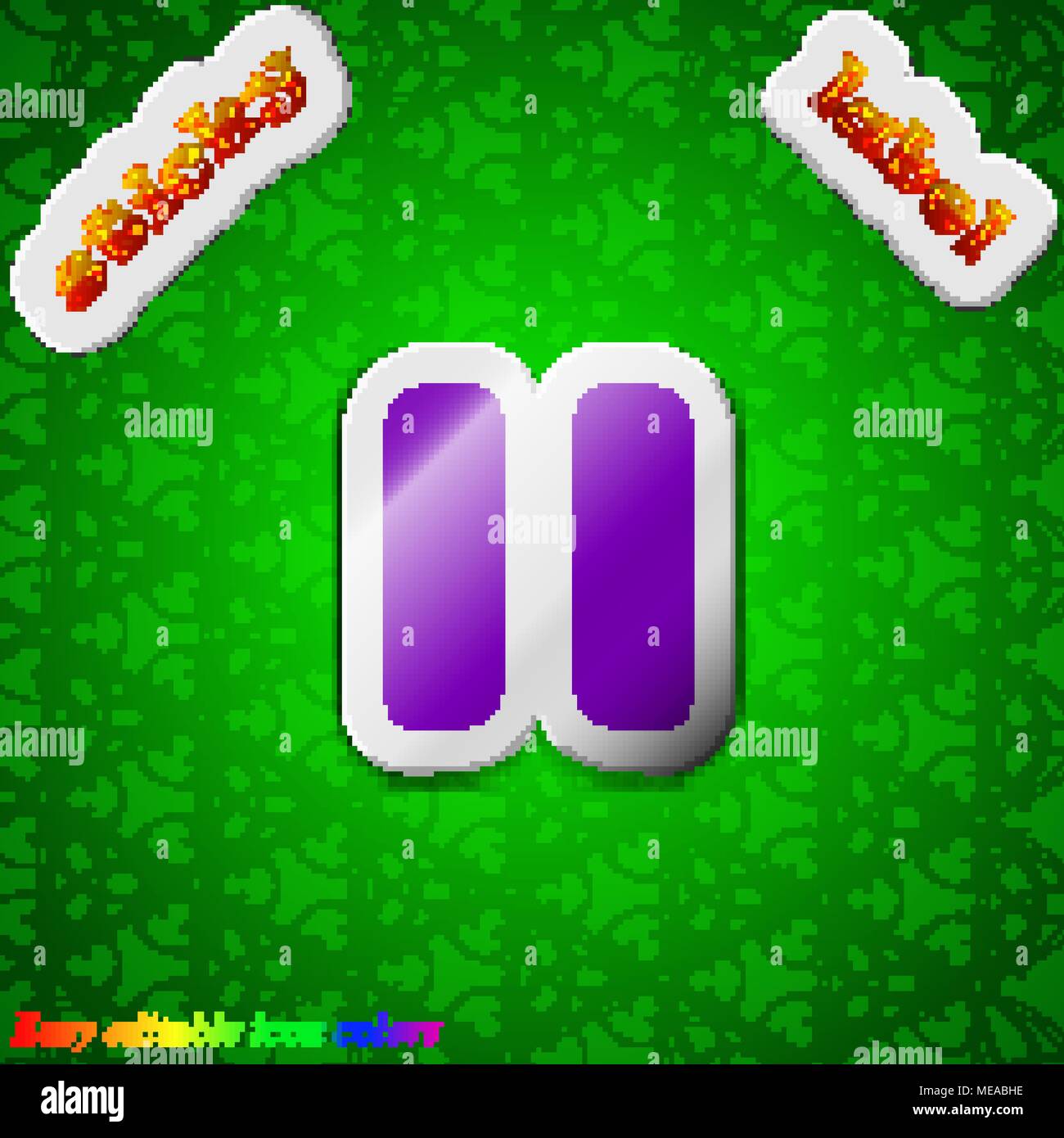 pause icon sign. Symbol chic colored sticky label on green background ...