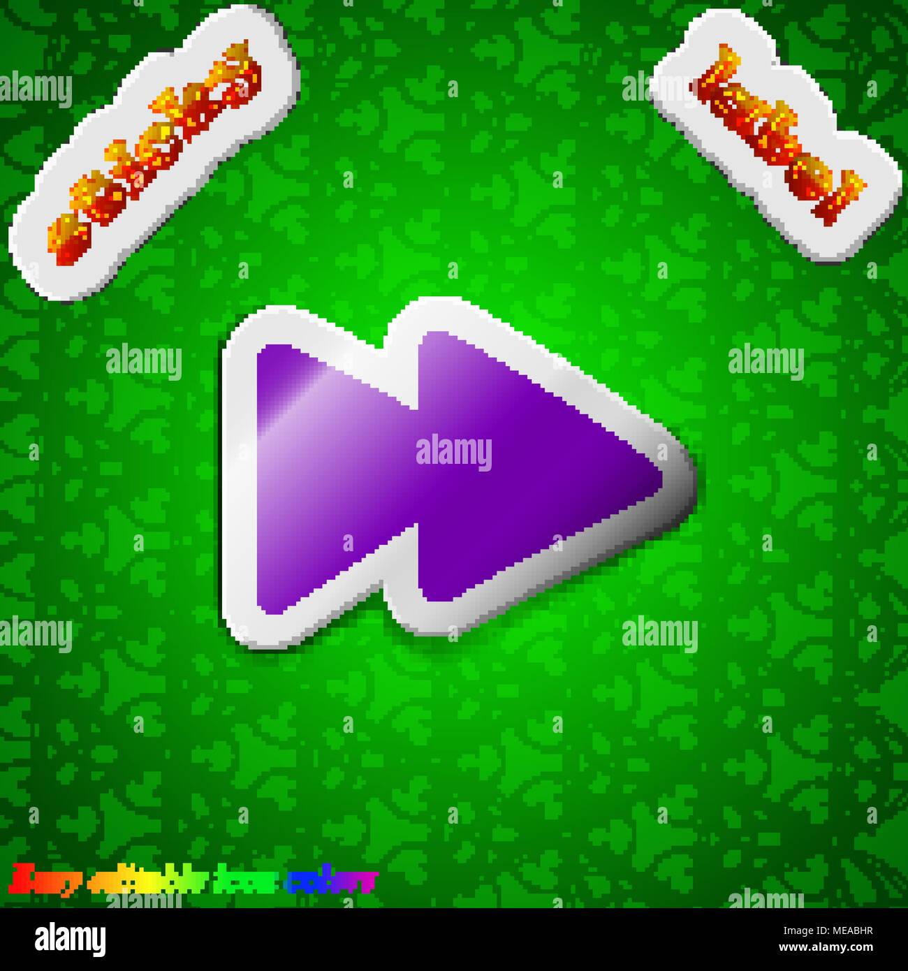 rewind icon sign. Symbol chic colored sticky label on green background ...