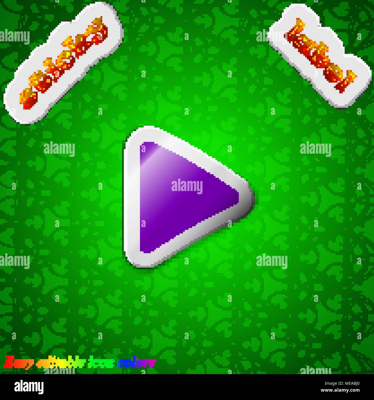 play icon sign. Symbol chic colored sticky label on green background ...