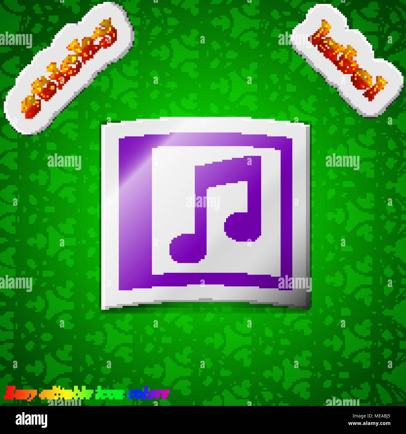 Audio, MP3 file icon sign. Symbol chic colored sticky label on green ...