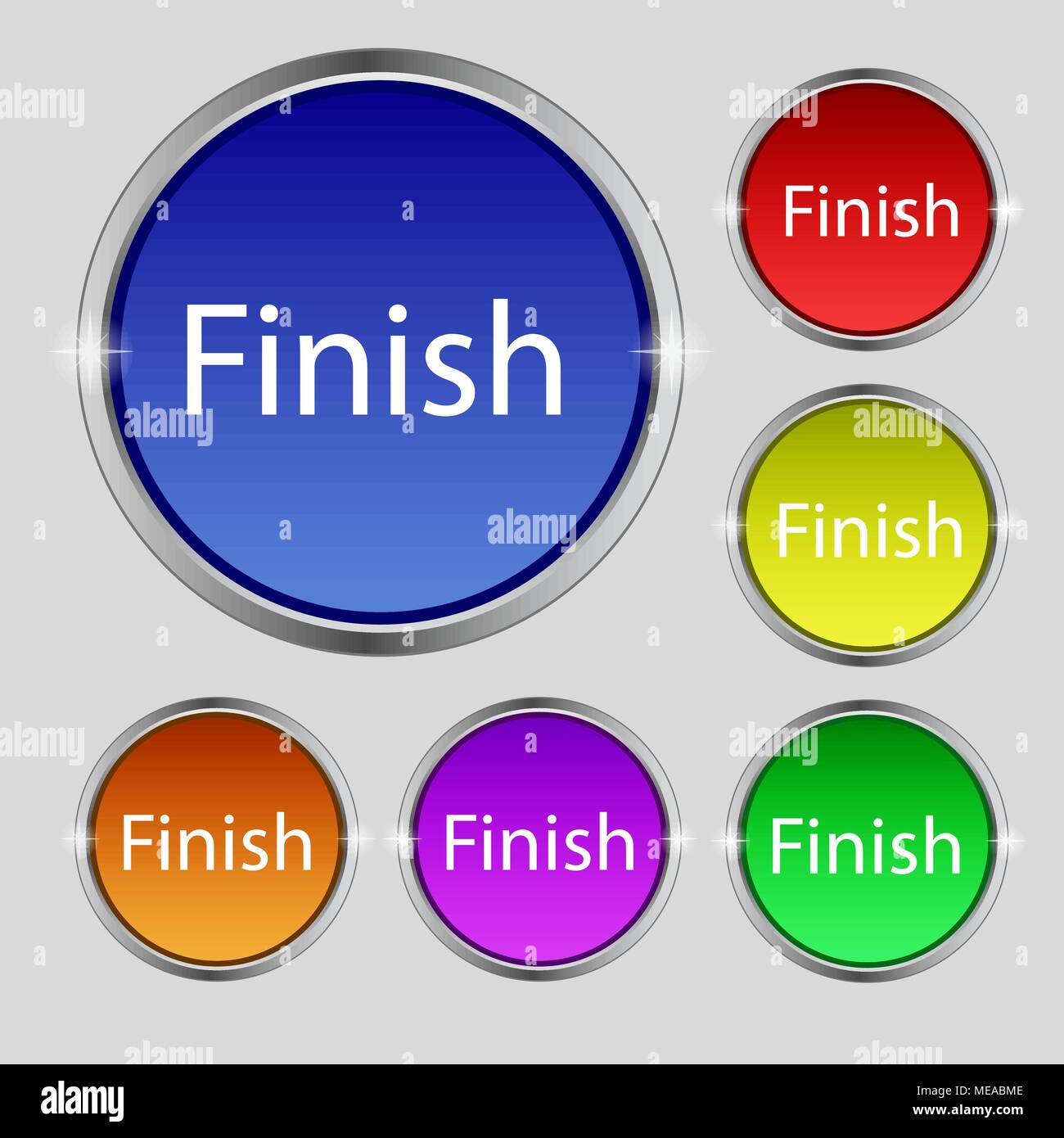 Finish sign icon. Power button. Set of colored buttons. Vector ...