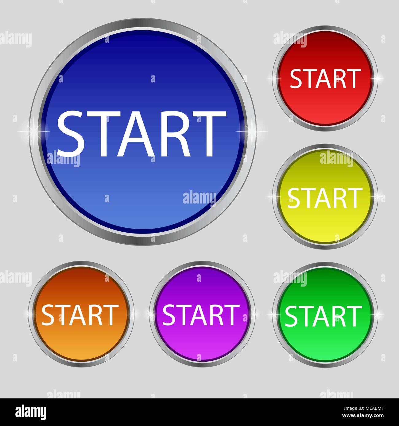 Start engine sign icon. Power button. Set of colored buttons. Vector ...