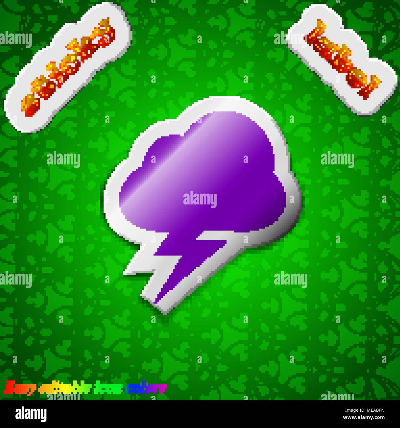 storm icon sign. Symbol chic colored sticky label on green background ...