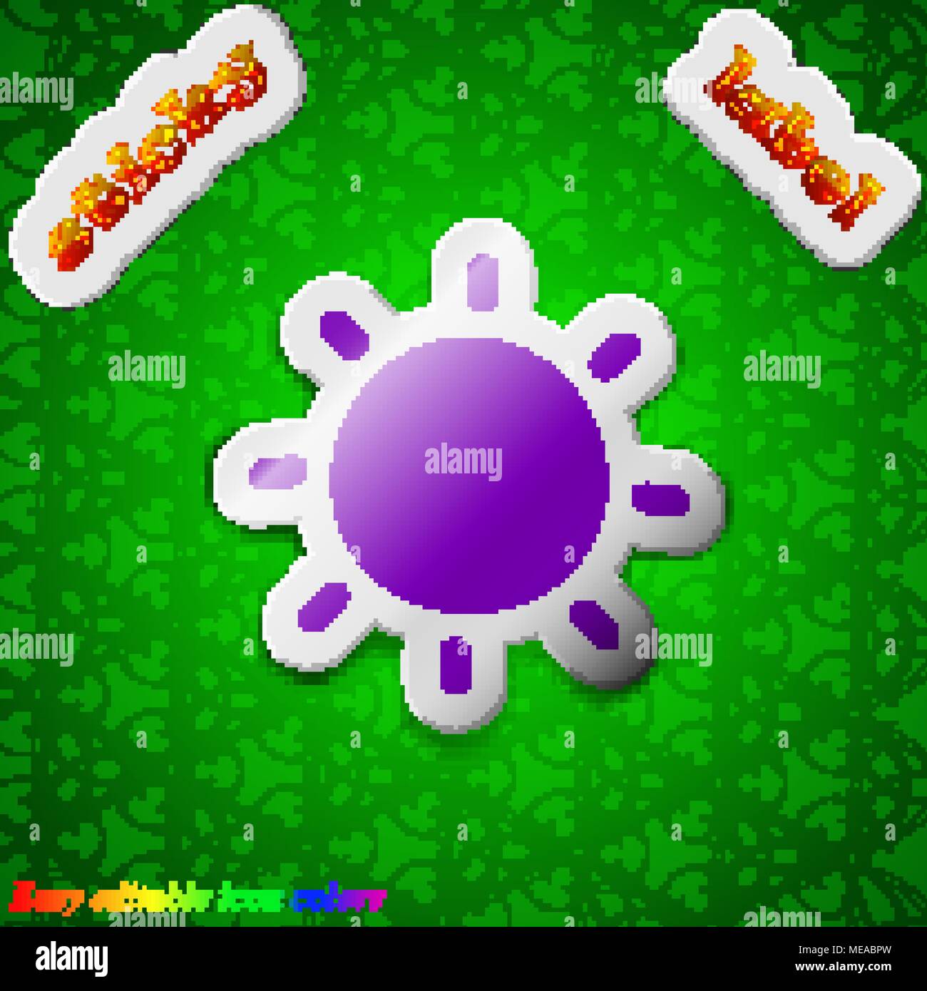 Sun icon sign. Symbol chic colored sticky label on green background ...