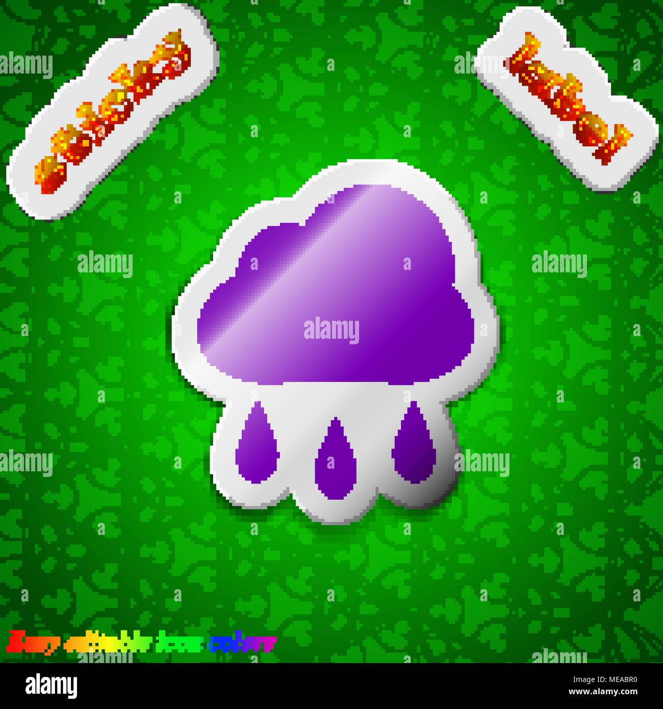 Weather Rain icon sign. Symbol chic colored sticky label on green ...