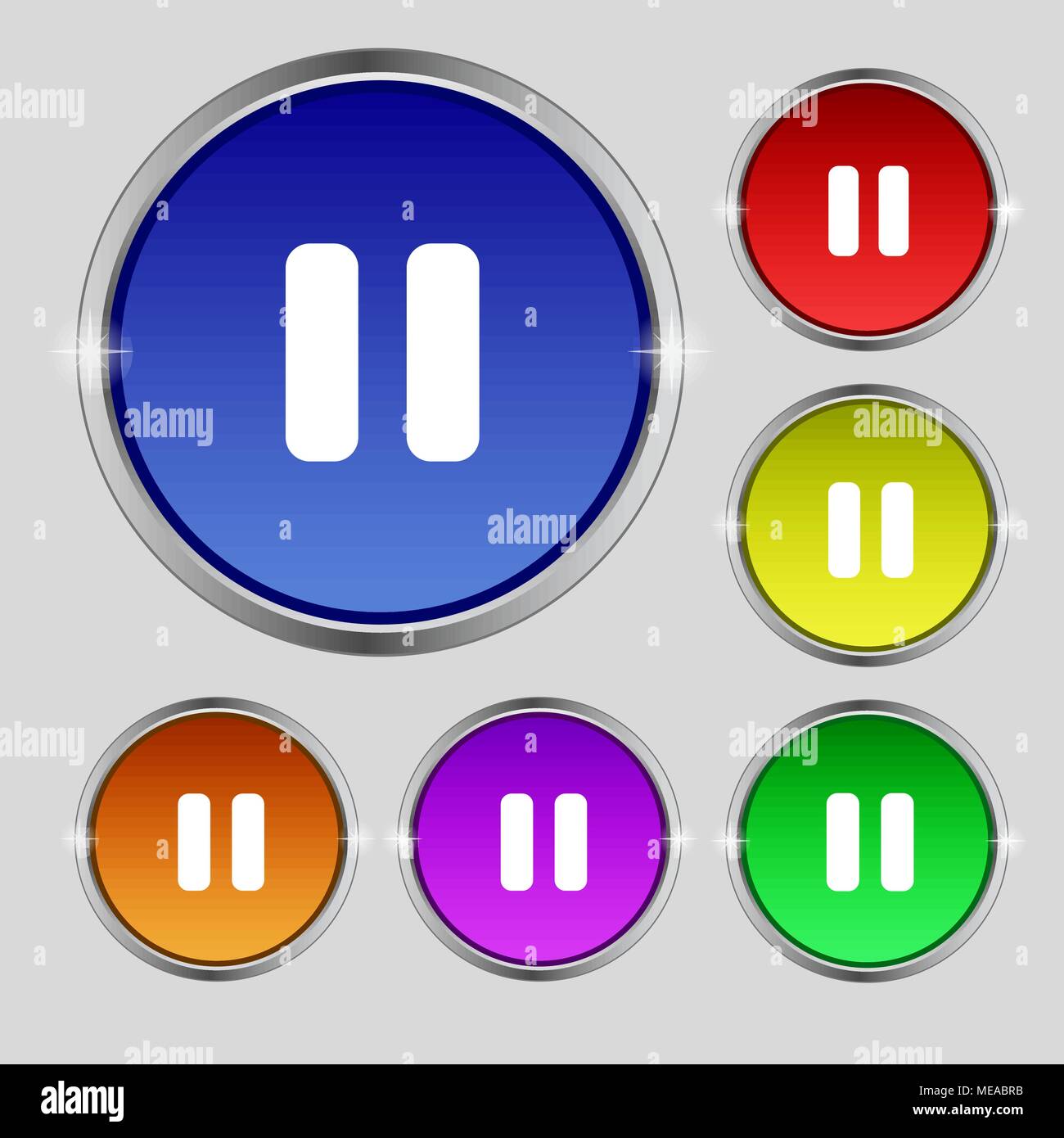 pause icon sign. Round symbol on bright colourful buttons. Vector ...