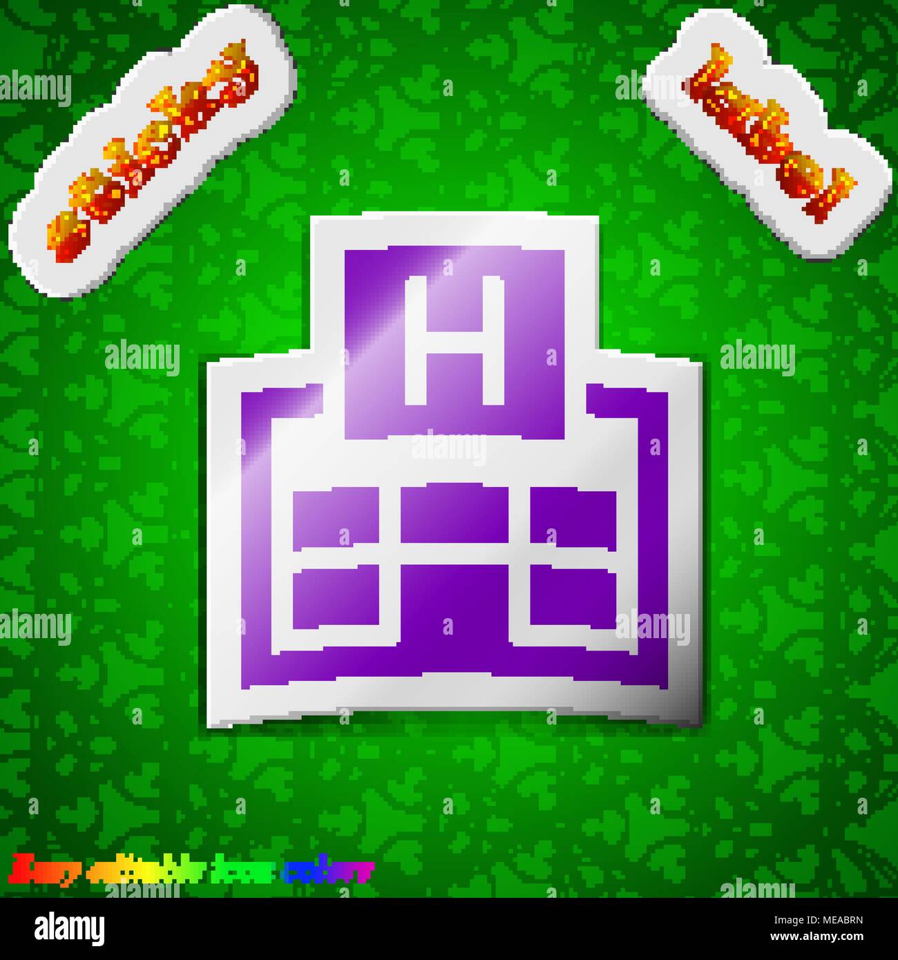 Hotkey icon sign. Symbol chic colored sticky label on green background ...