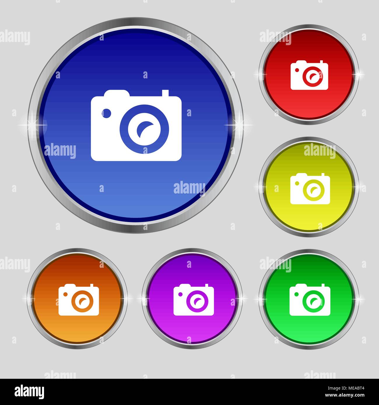 Digital photo camera icon sign. Round symbol on bright colourful ...