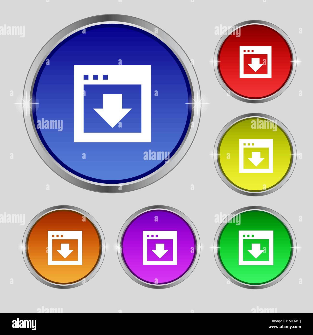 Arrow down, Download, Load, Backup icon sign. Round symbol on bright ...