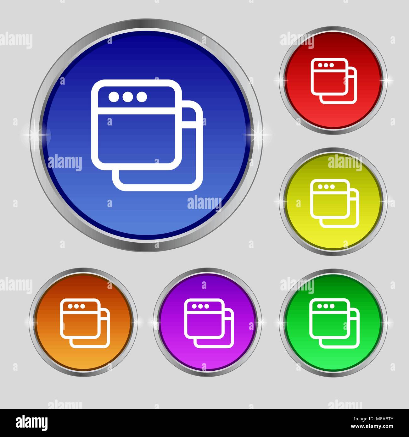 Simple Browser window icon sign. Round symbol on bright colourful ...