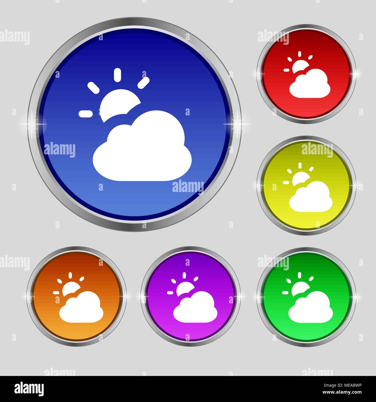 weather icon sign. Round symbol on bright colourful buttons. Vector ...