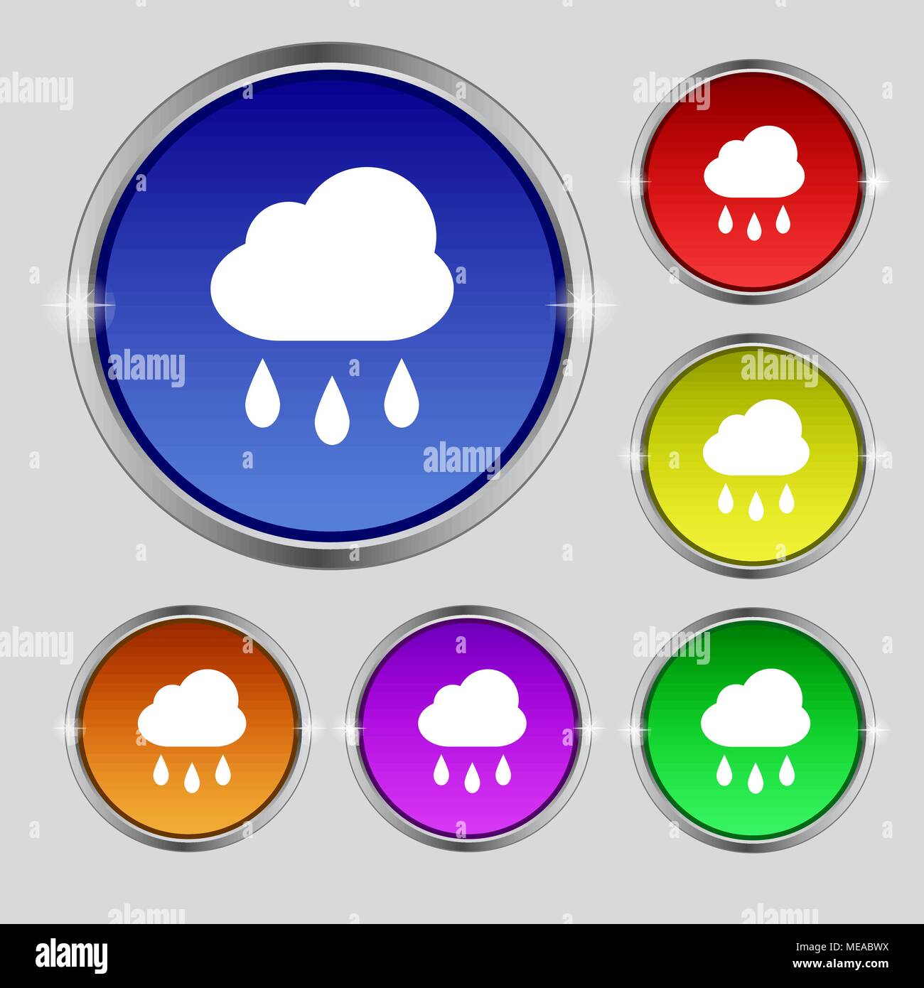 Weather Rain icon sign. Round symbol on bright colourful buttons ...